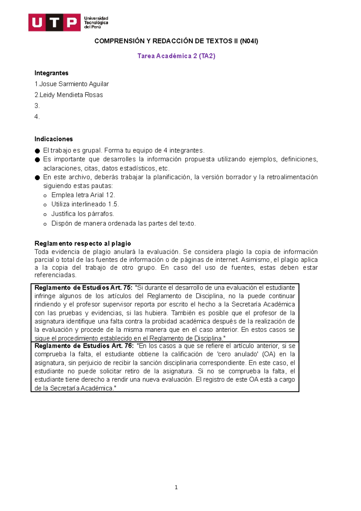 Tarea Académica 2 - COMPRENSIÓN Y REDACCIÓN DE TEXTOS II (N04I) Tarea Académica 2 (TA2 ...