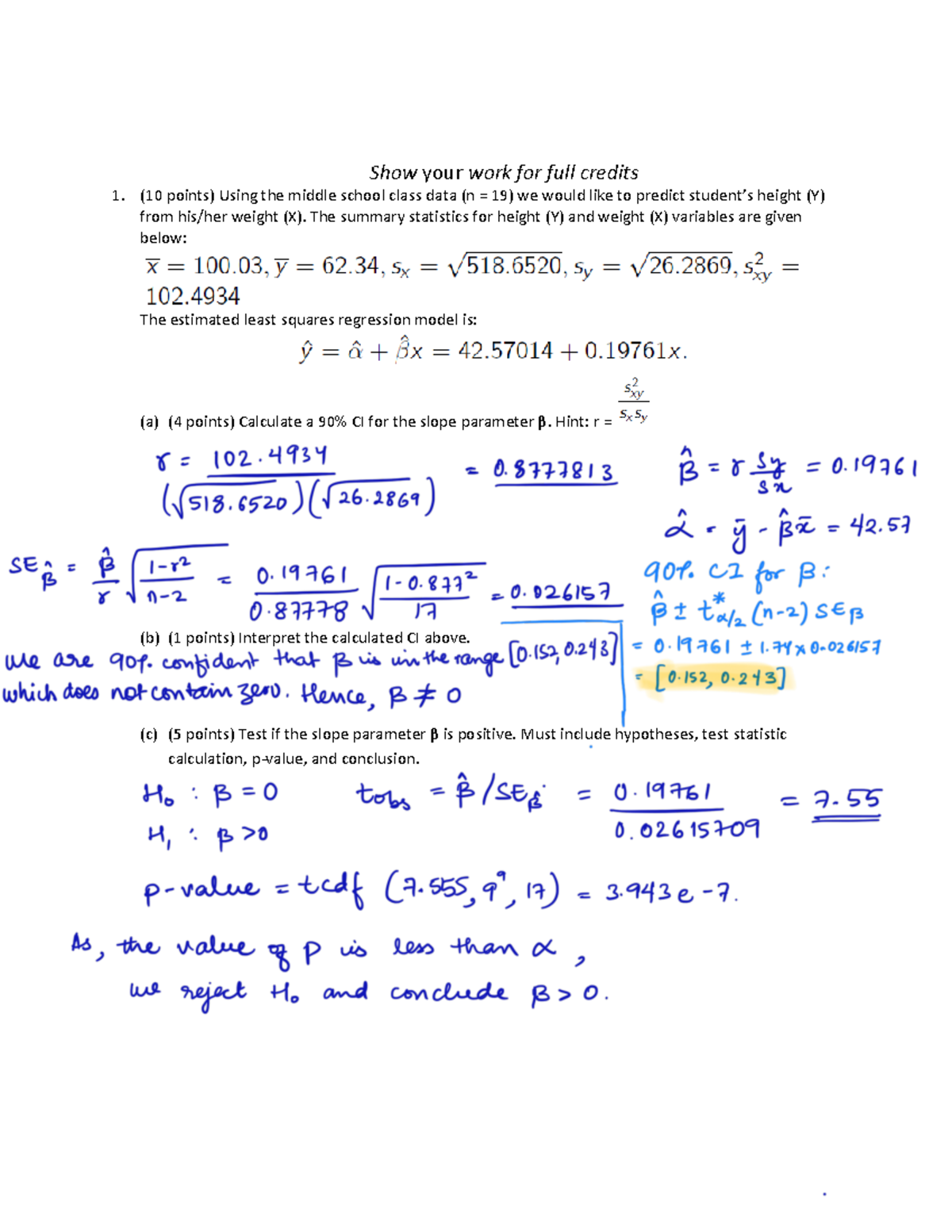 ICA22 - STATS 350 ICA's - Professor Fei Tan - Show your work for full ...