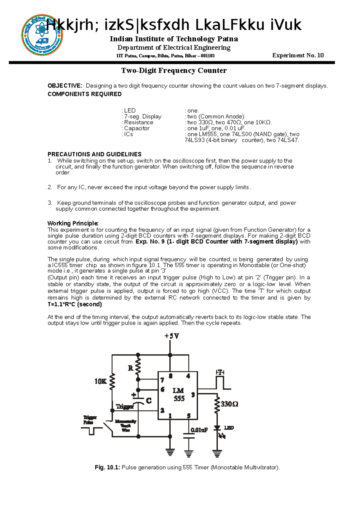 EXPT. No. 10- Two-digit Frequency Counter - Hkkjrh; izkS|ksfxdh ...
