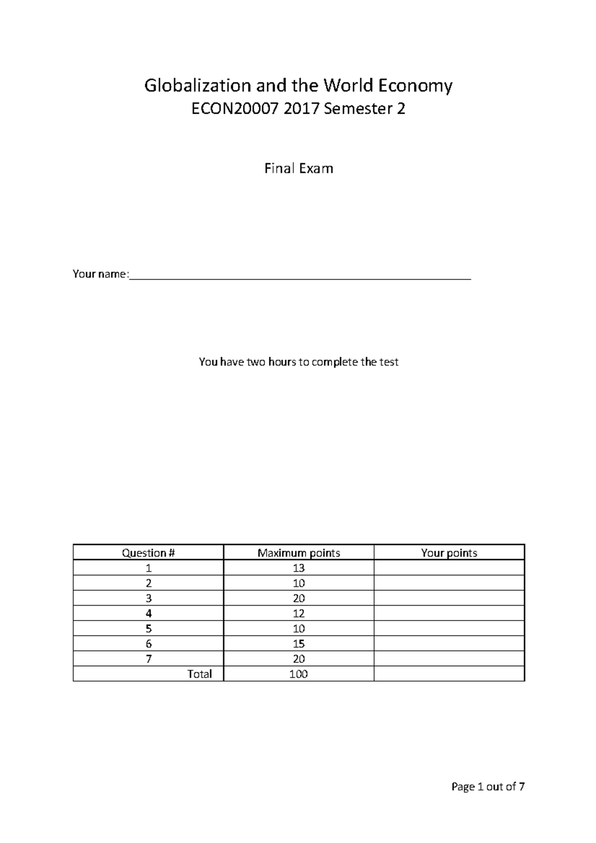 Final exam 8 November 2017, answers - Globalization and the World ...