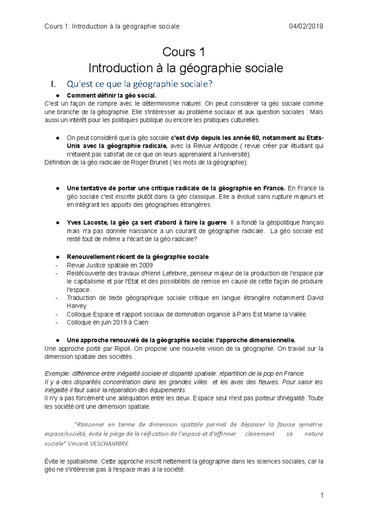 Cours 1 Introduction à la géographie sociale - Qu'est ce que la ...