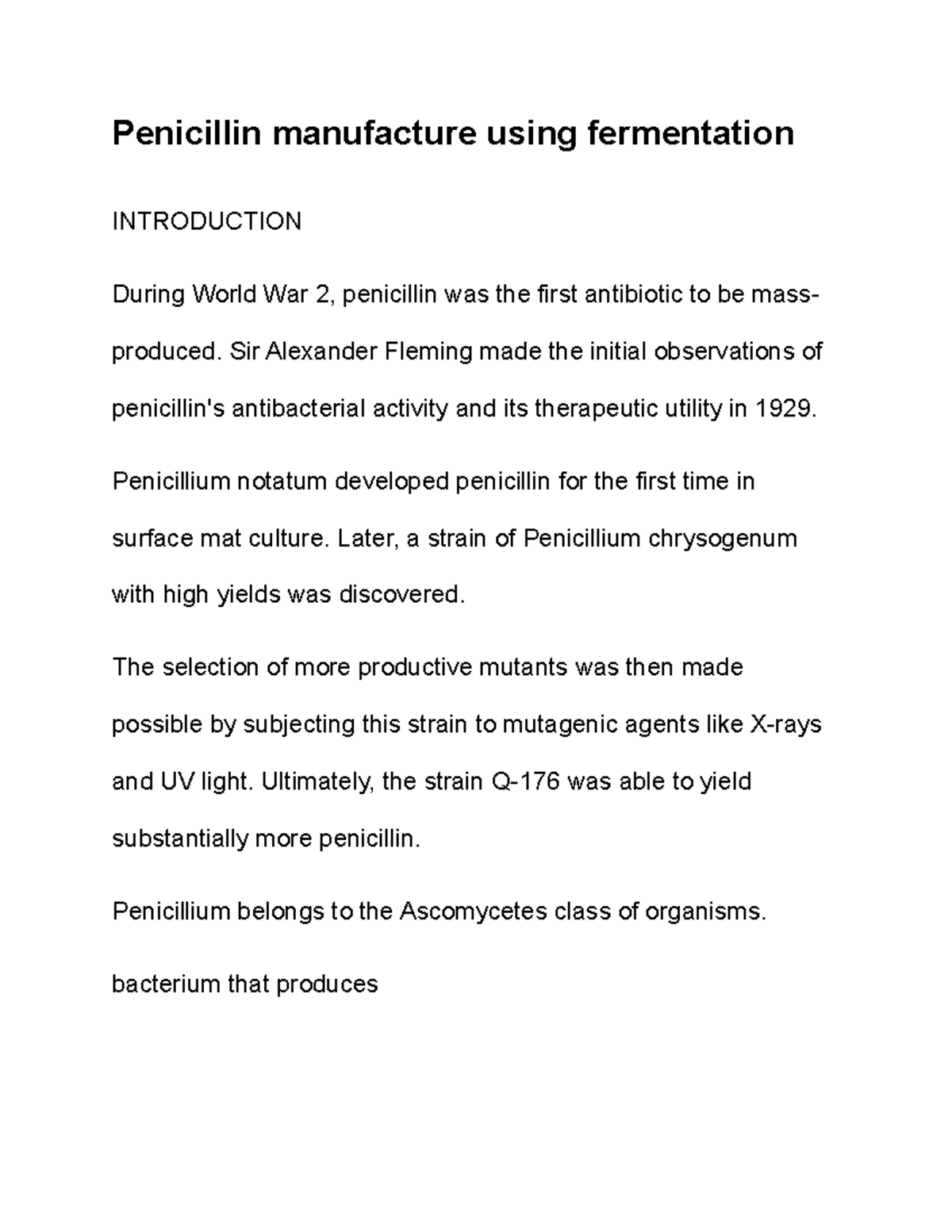Penicillin manufacture using fermentation - Penicillin manufacture ...