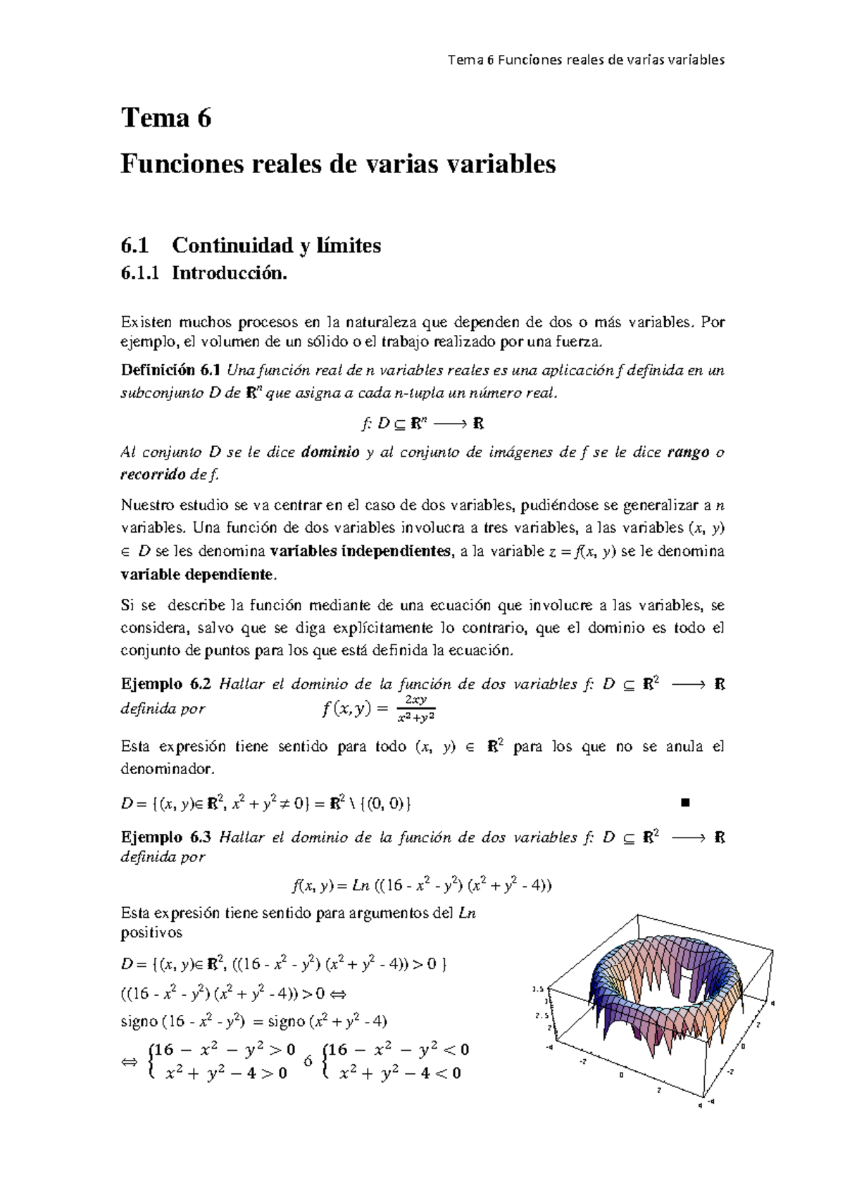 Tema6 Freal varias variables - Tema 6 Funciones reales de varias variables 6 Continuidad y ...