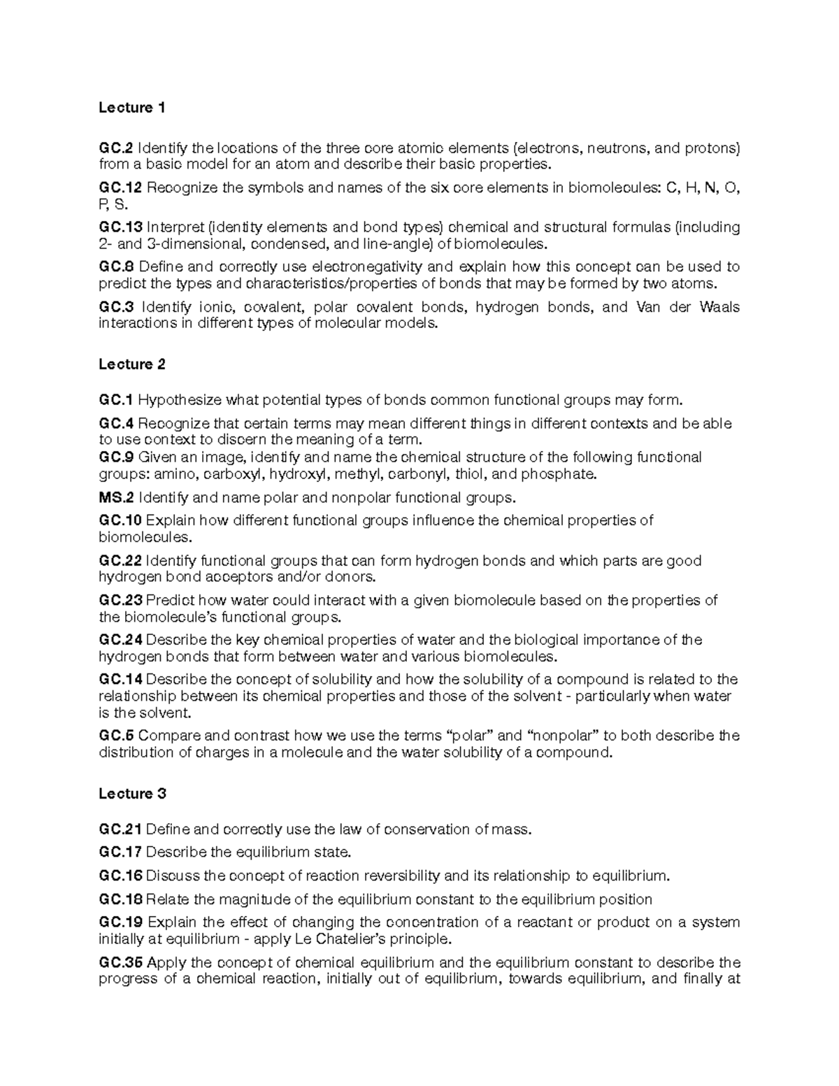 2024 Learning objectives MT1 - Lecture 1 GC Identify the locations of ...