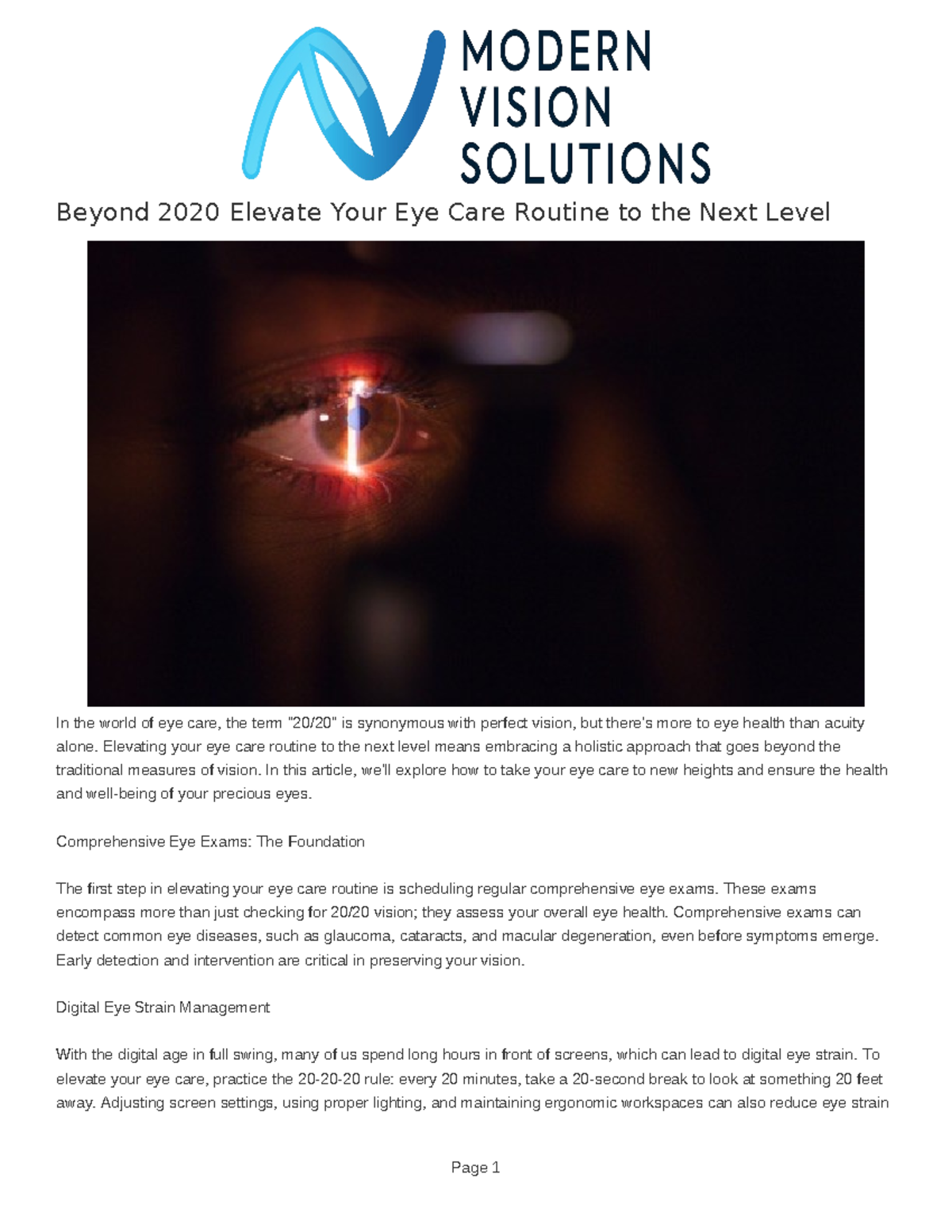 Modern Vision Solutions Eye Clinic Omaha - Beyond 2020 Elevate Your Eye Care Routine to the Next ...