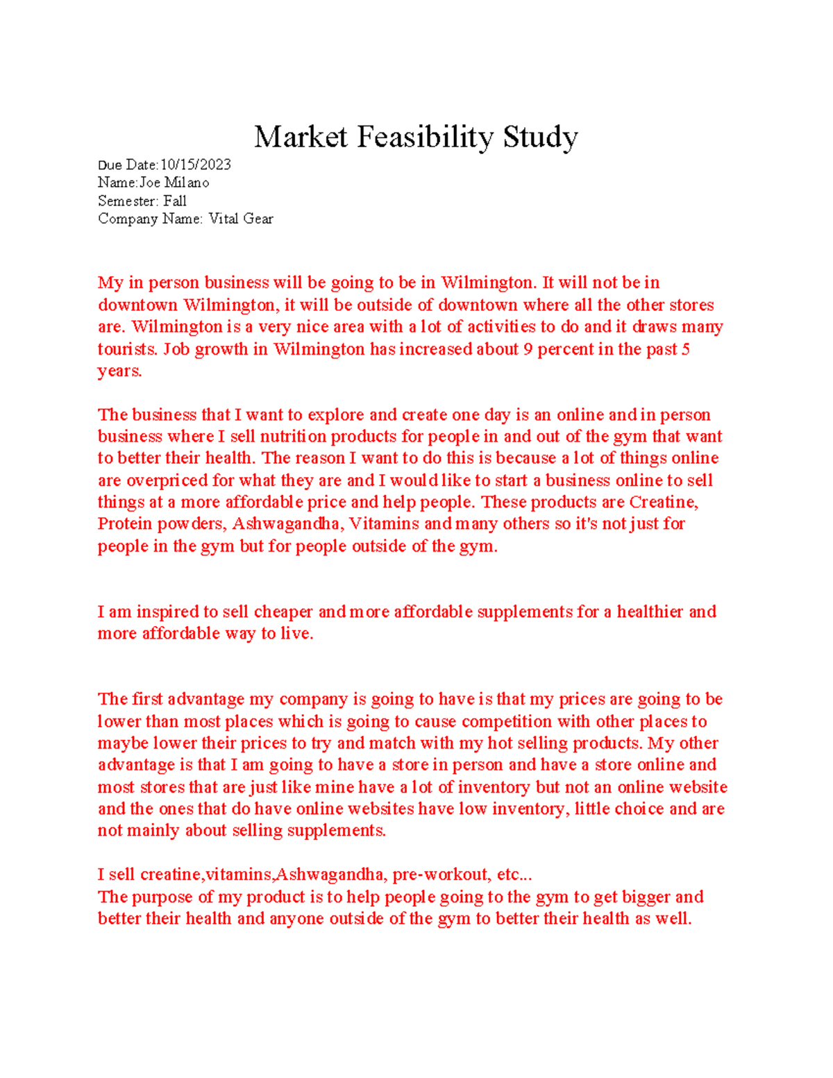 Market Feasibility Study Workbook (2) - Market Feasibility Study Due ...