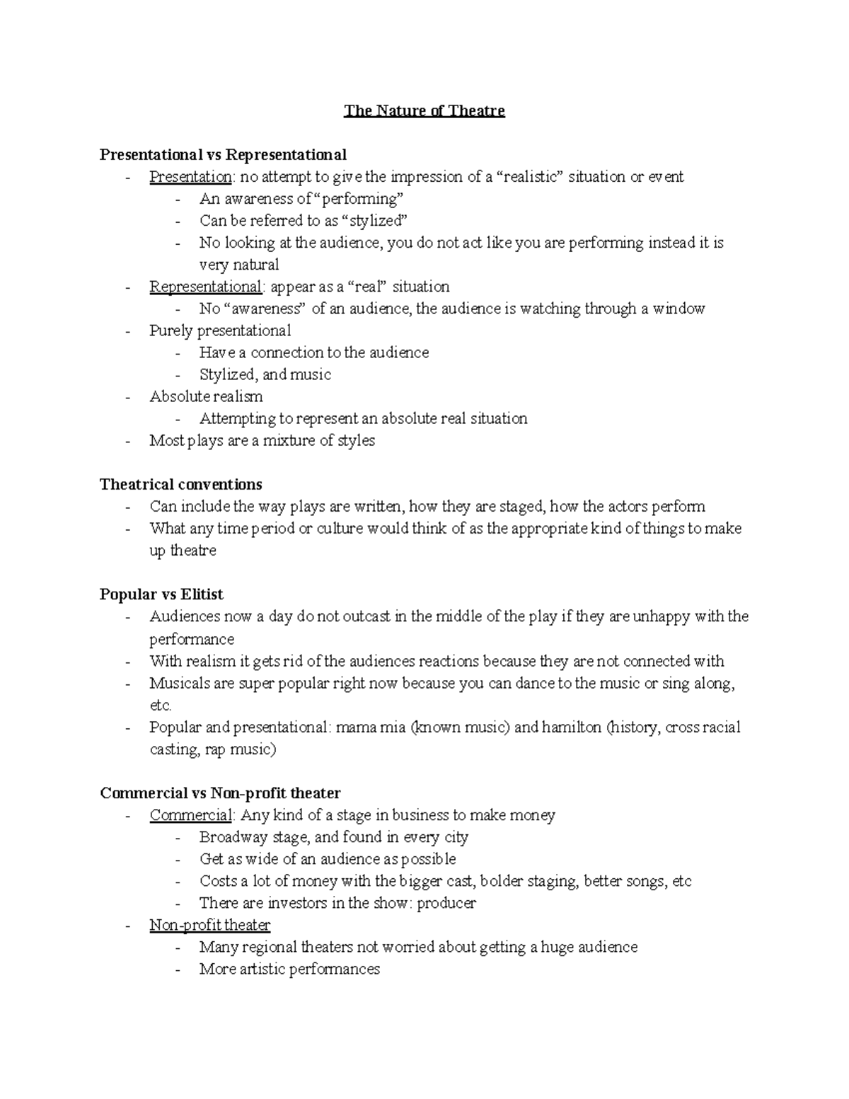 Intro to Theatre Unit 1 - The Nature of Theatre Presentational vs ...