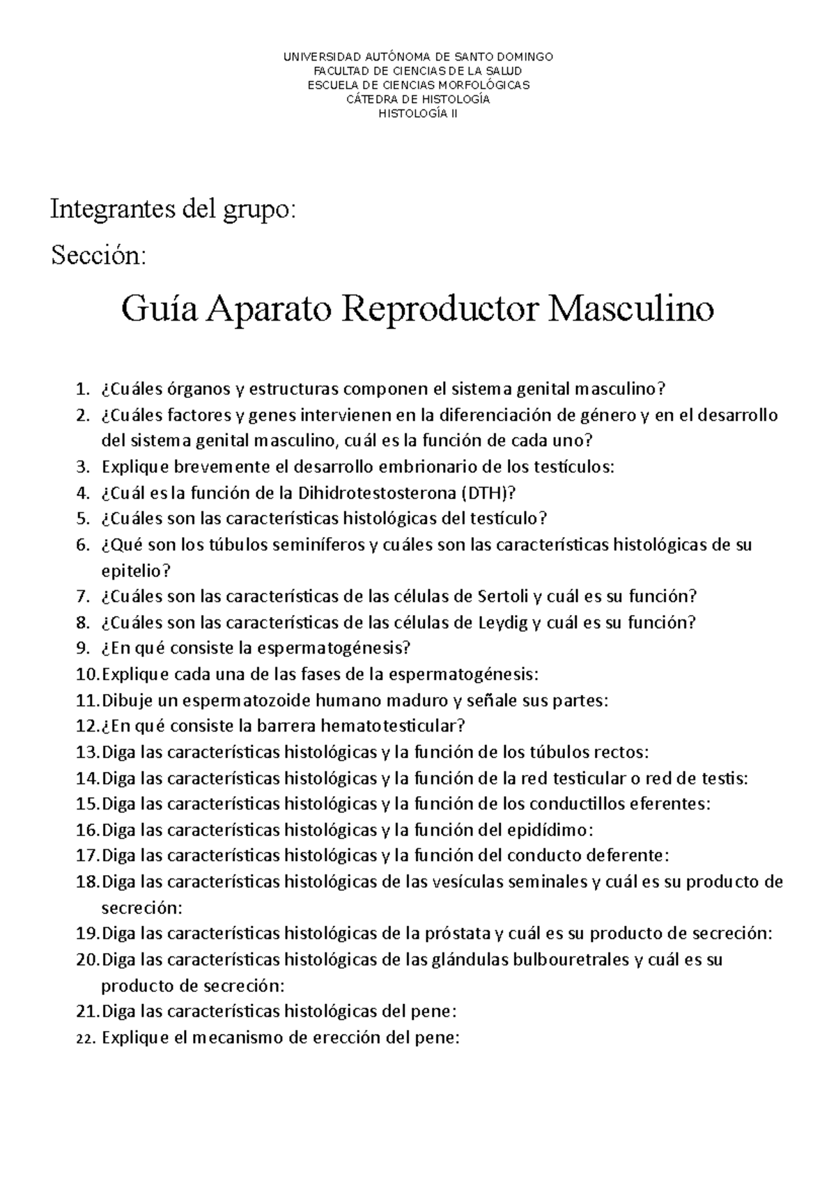 Guía Aparato Reproductor Masculino - Histología - UASD - Studocu