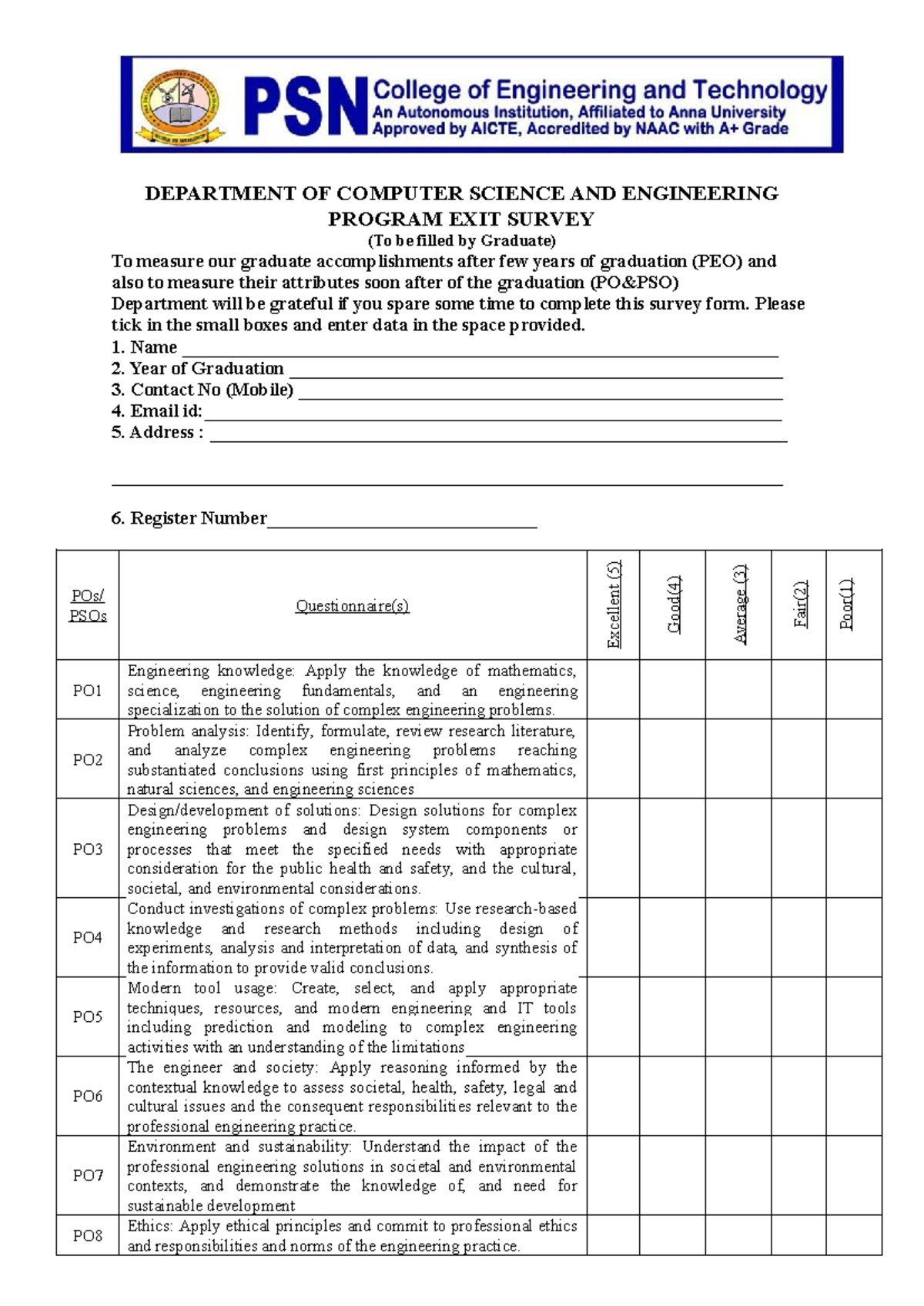 Program Exit survey - DEPARTMENT OF COMPUTER SCIENCE AND ENGINEERING ...