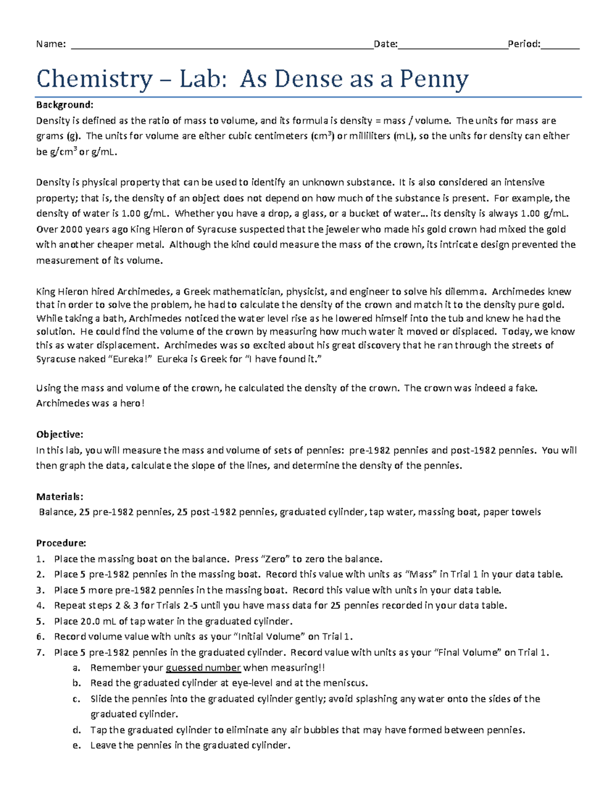 Penny Density Lab Hypothesis at Samantha Brabyn blog
