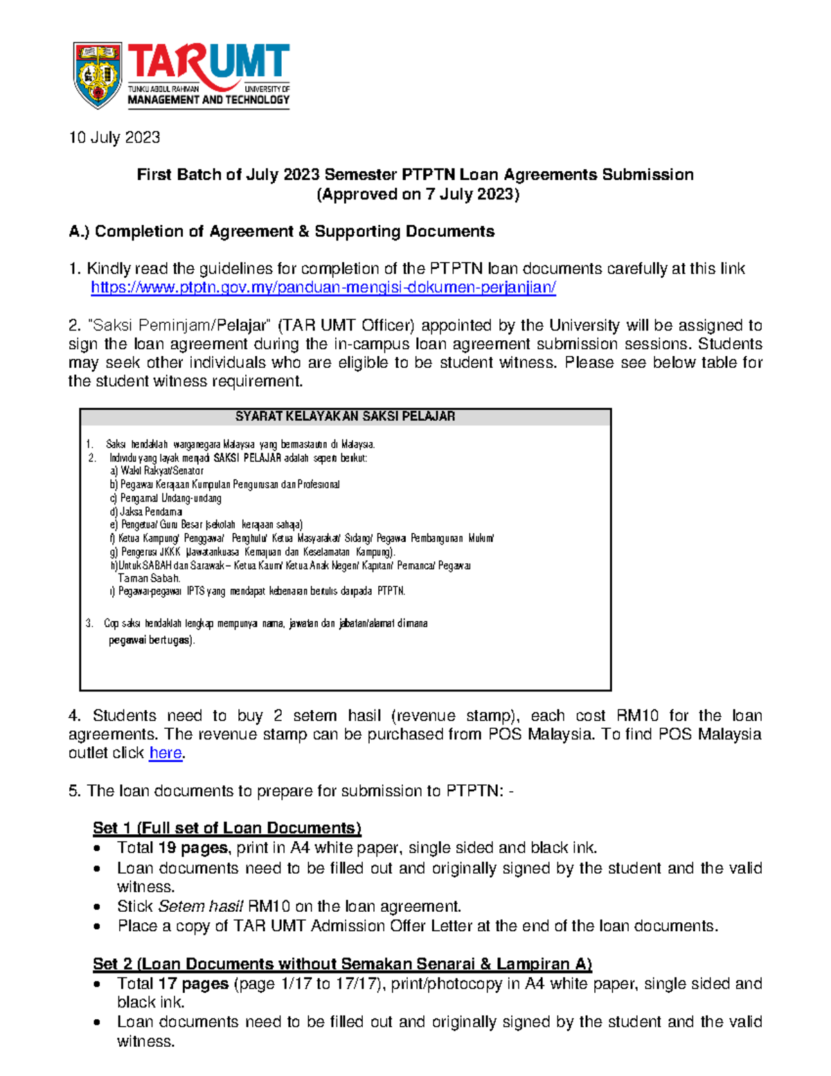 3. Notice Submission of Ptptn Loan Documents (Jul 2023) - 10 July 2023 ...