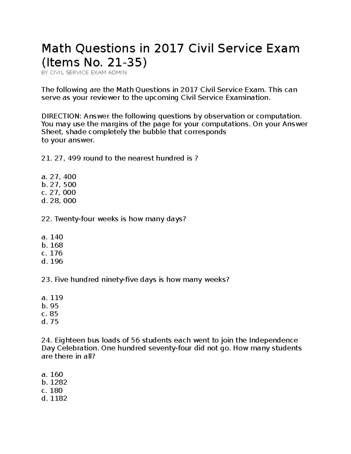questions random - Math Questions in 2017 Civil Service Exam (Items No ...
