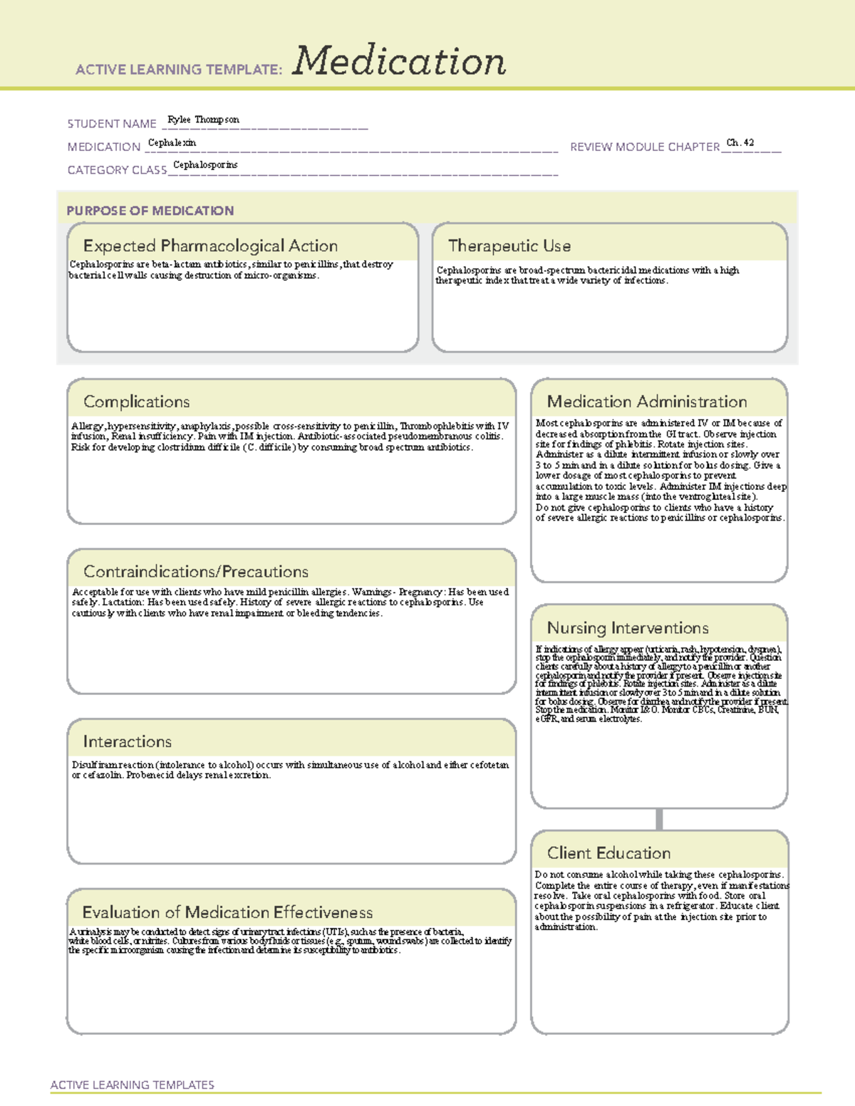 Cephalexin - Drug cards - ACTIVE LEARNING TEMPLATES Medication STUDENT ...