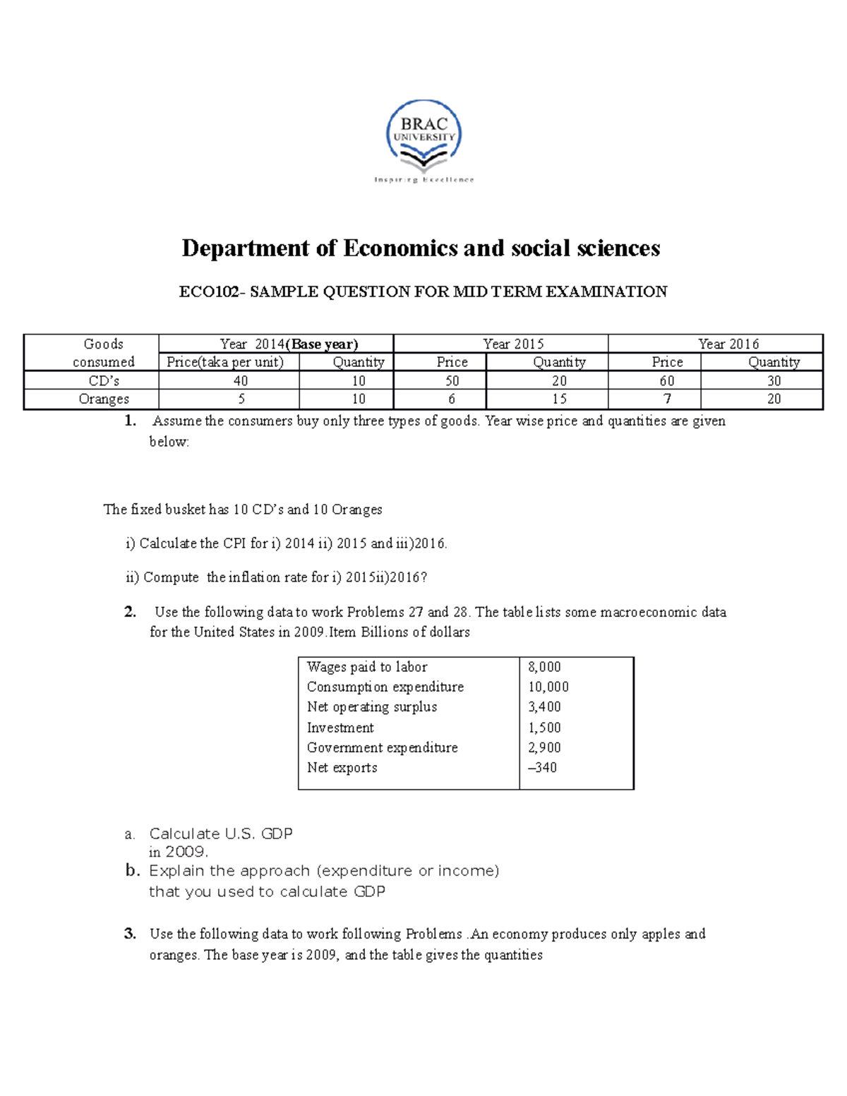Eco102-sample question - Department of Economics and social sciences ...