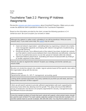 Touchstone 1 Planning Network Infrastructure - Name: Date: January 28, 2024 Touchstone Task 1 ...