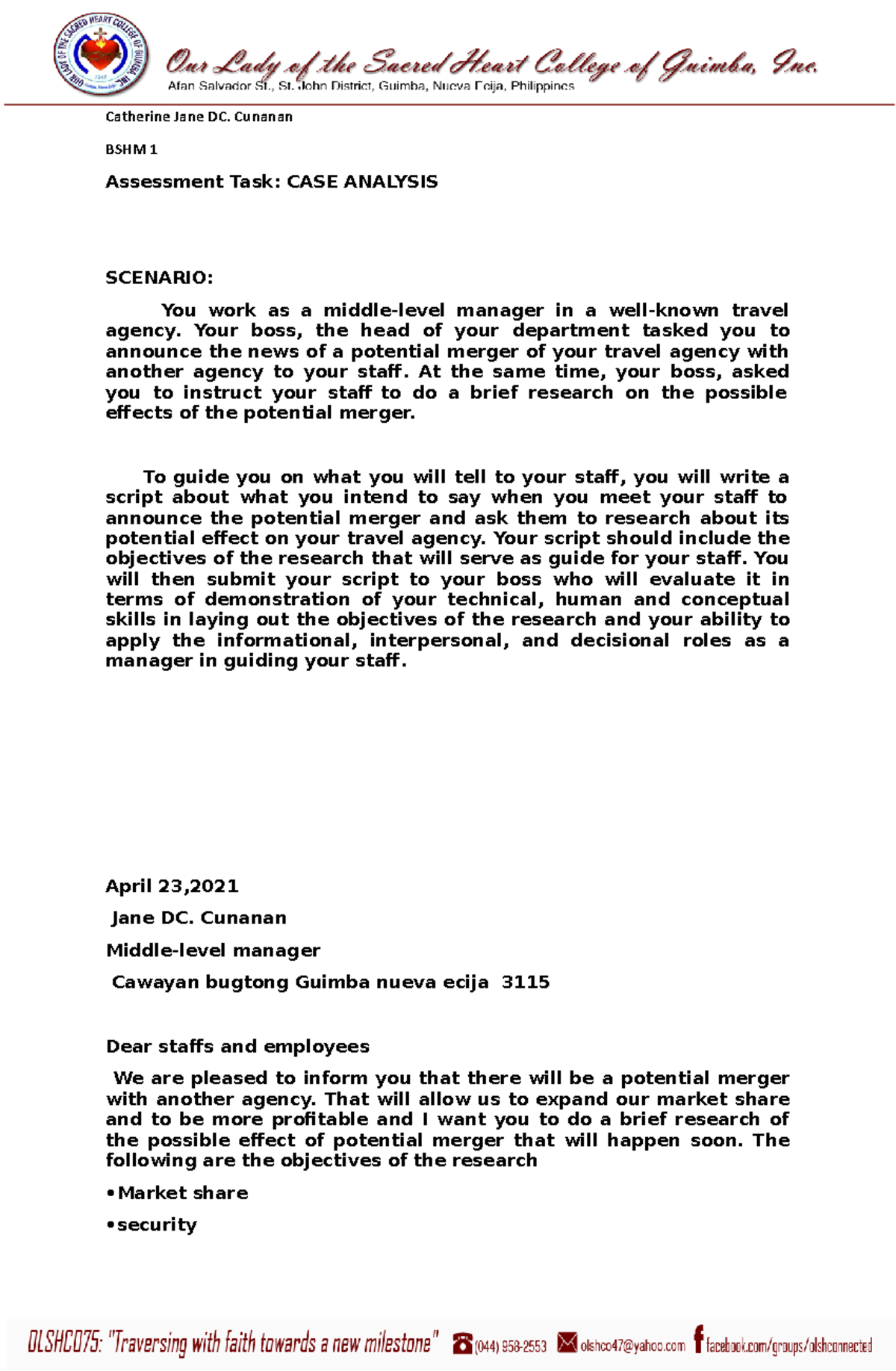 Case analysis - An assessment - The Teacher and the School Curriculum ...