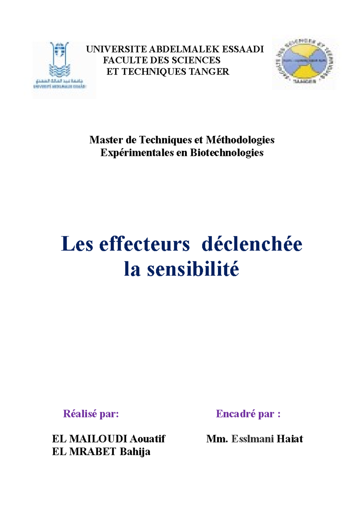 ETS - Effector triggered sensibility - UNIVERSITE ABDELMALEK ESSAADI ...