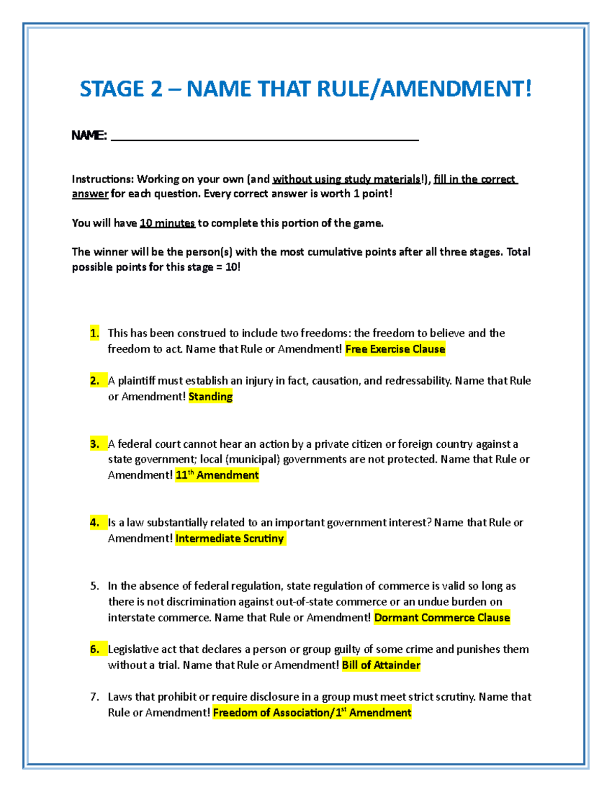 Stage 2 - Name that Rule Answer KEY - STAGE 2 – NAME THAT RULE ...