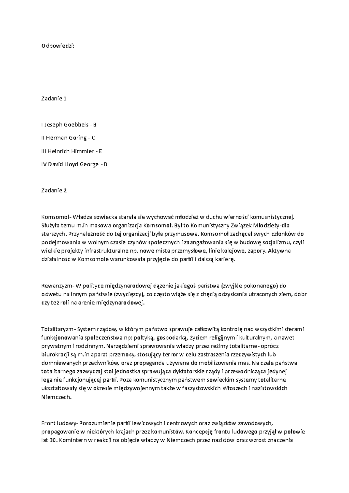 Karta Pracy Historia - Odpowiedzi: Zadanie 1 I Jeseph Goebbels - B II ...