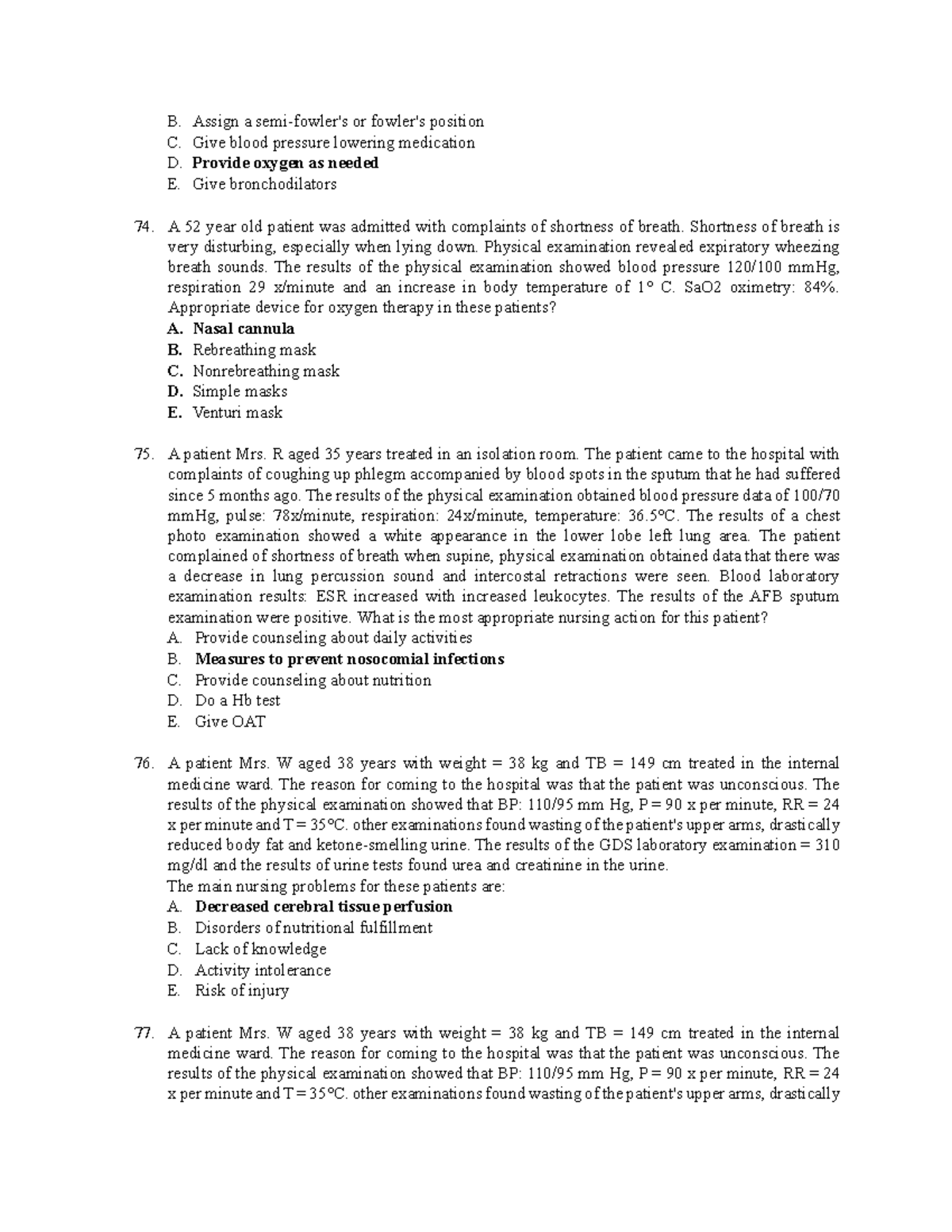 Nursing - CTE, materials-19 - B. Assign a semi-fowler's or fowler's ...