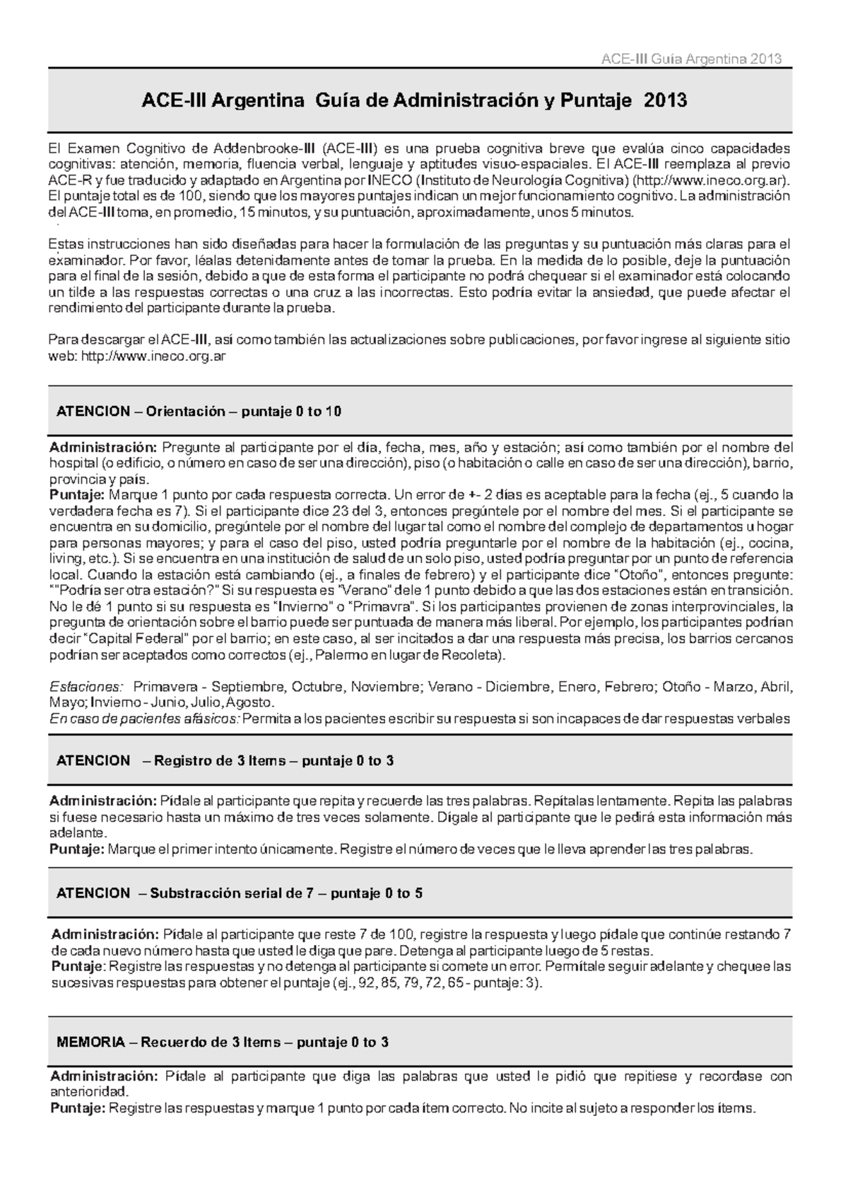 ACE-III-instructivo - Test - El Examen Cognitivo de Addenbrooke-III ...