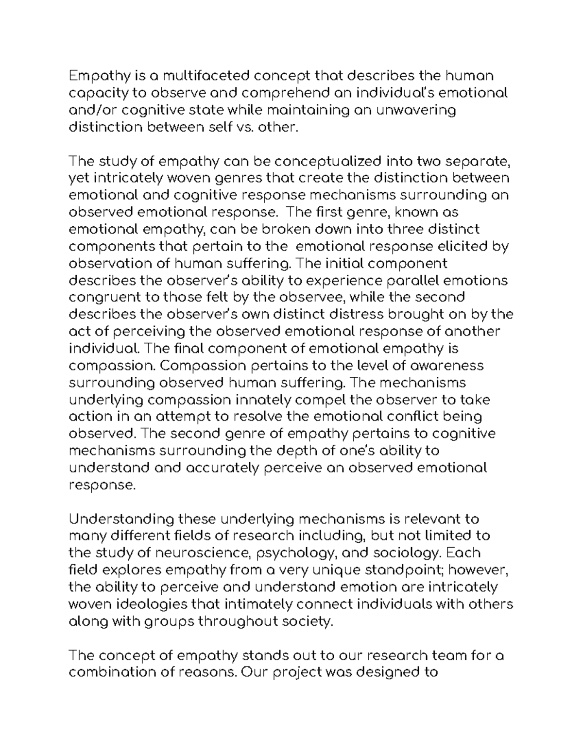 Empathy Statement-2 - Empathy is a multifaceted concept that describes ...