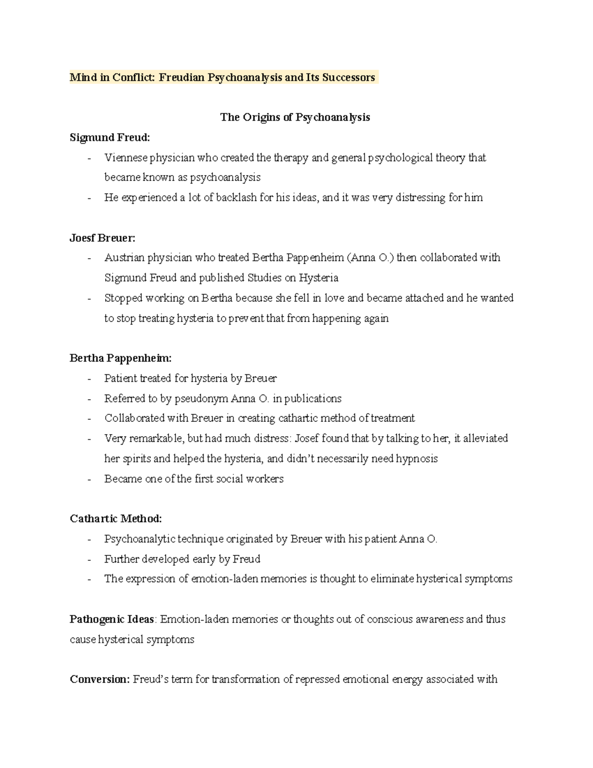 Mind in Conflict Freudian Psychoanalysis and Its Successors - ) then ...