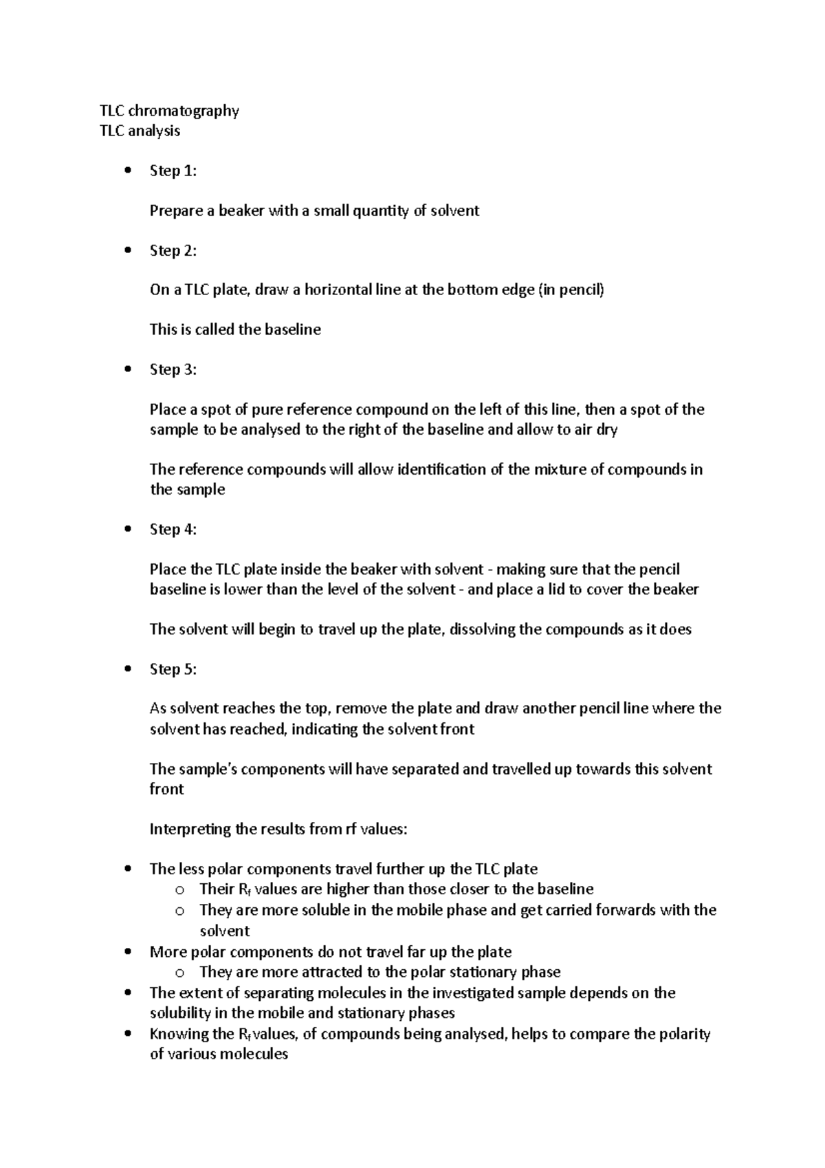 YR 13 chromatography - TLC chromatography TLC analysis Step 1: Prepare ...