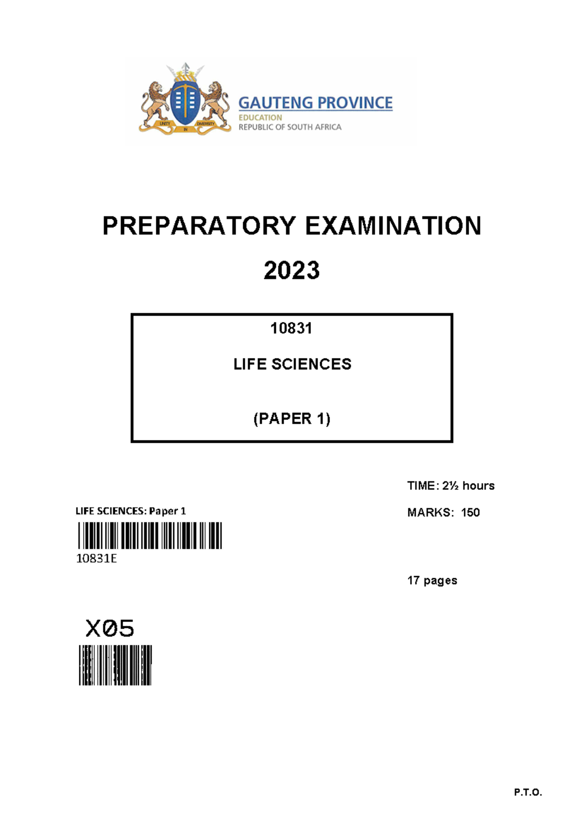 Grade 12 NSC Life Sciences P1 (English) Preparatory Examination ...