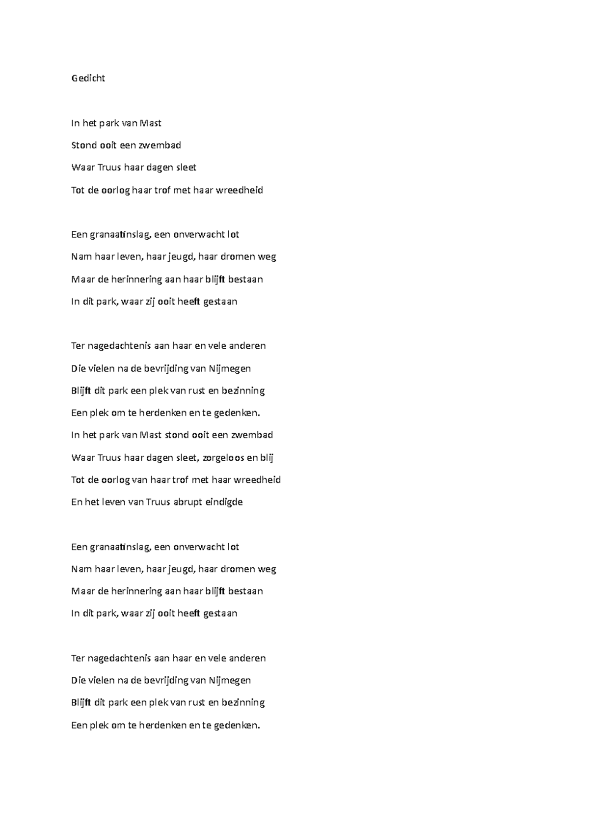 gedicht truus mast - Gedicht In het park van Mast Stond ooit een ...