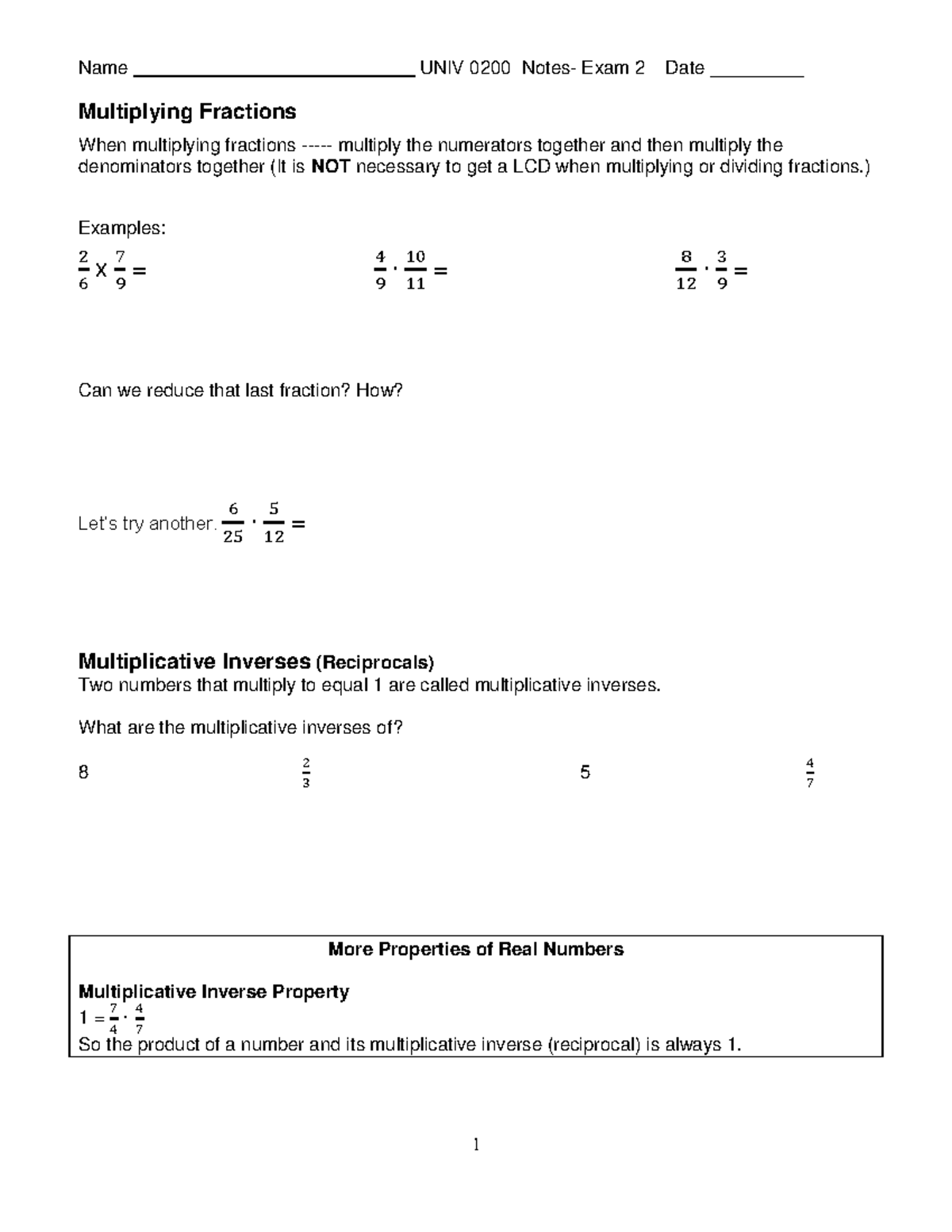 Week 5 Multiplying Fractions - Multiplying Fractions When multiplying ...