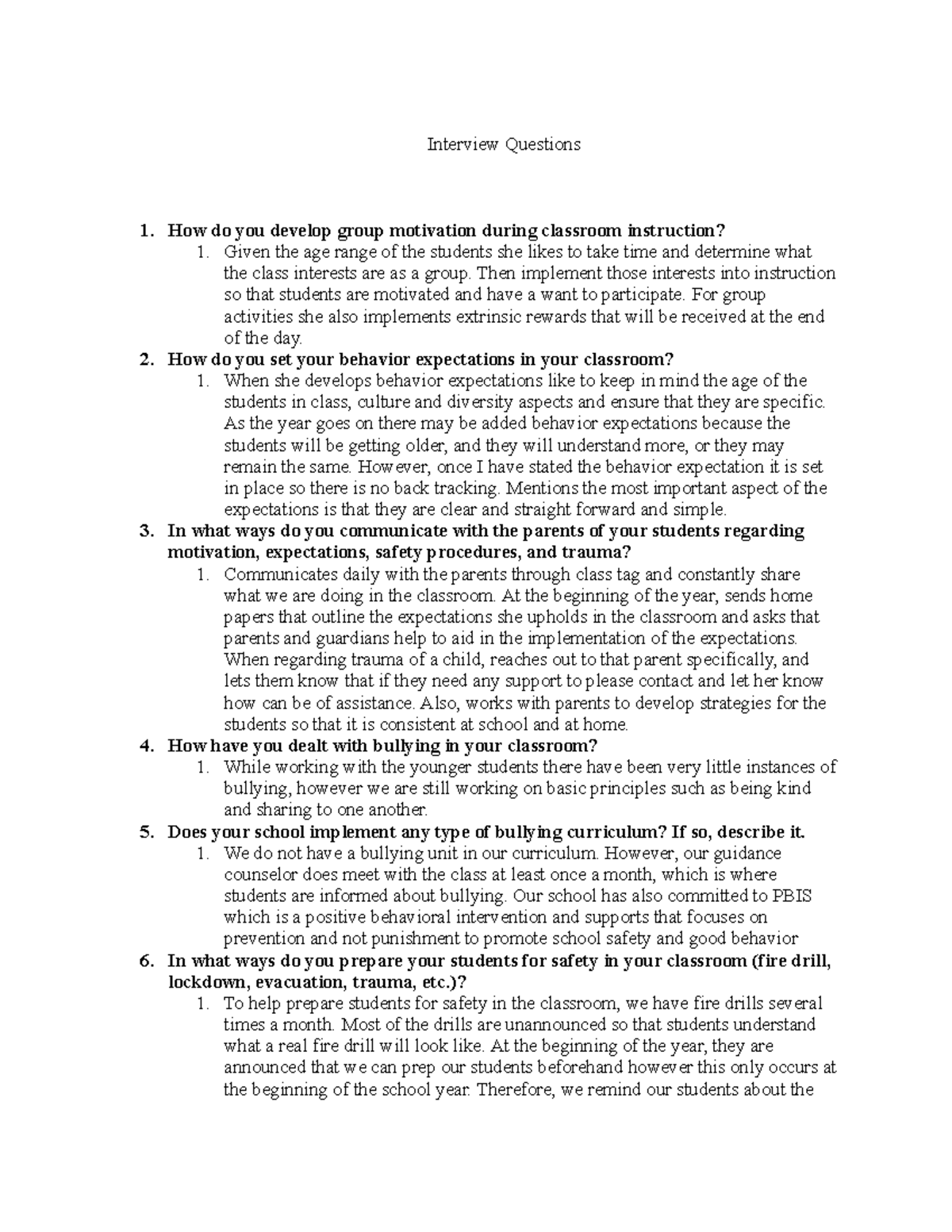 Interview Questions classroom management observation - Interview ...