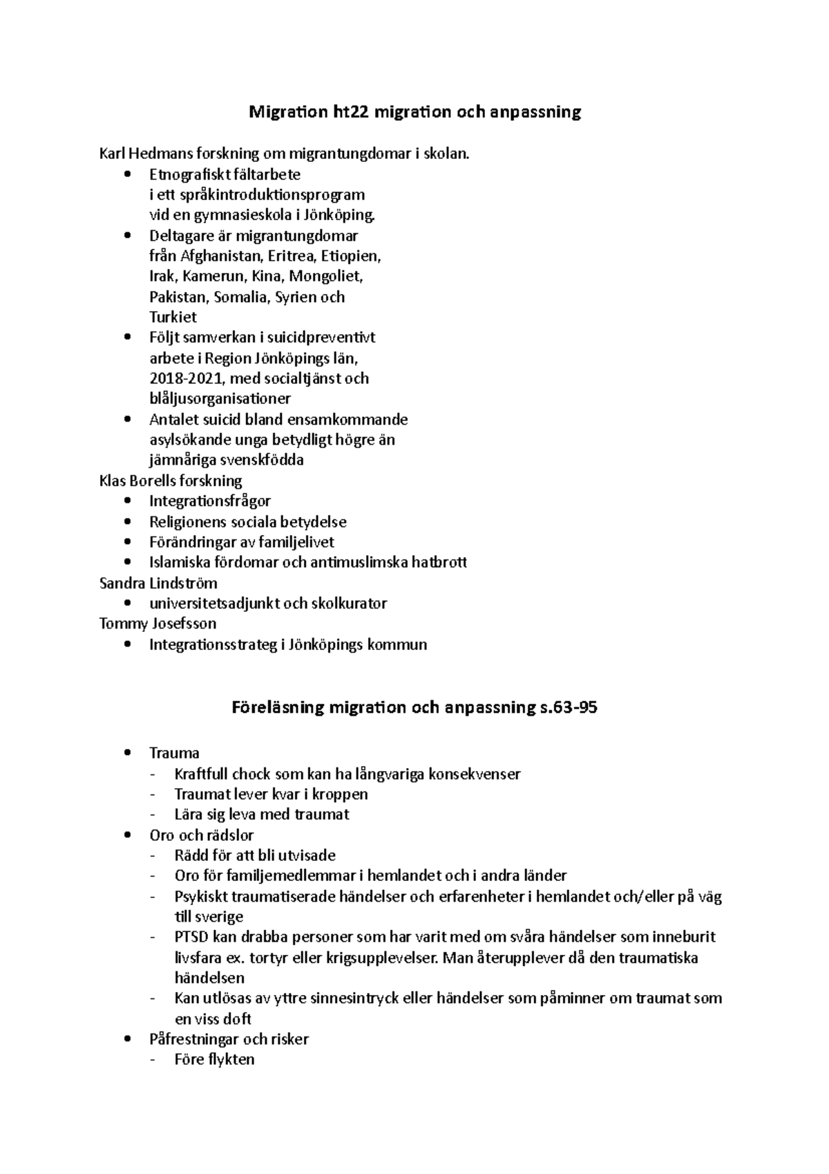 Migration ht22 migration och anpassning - Etnografiskt fältarbete i ett ...