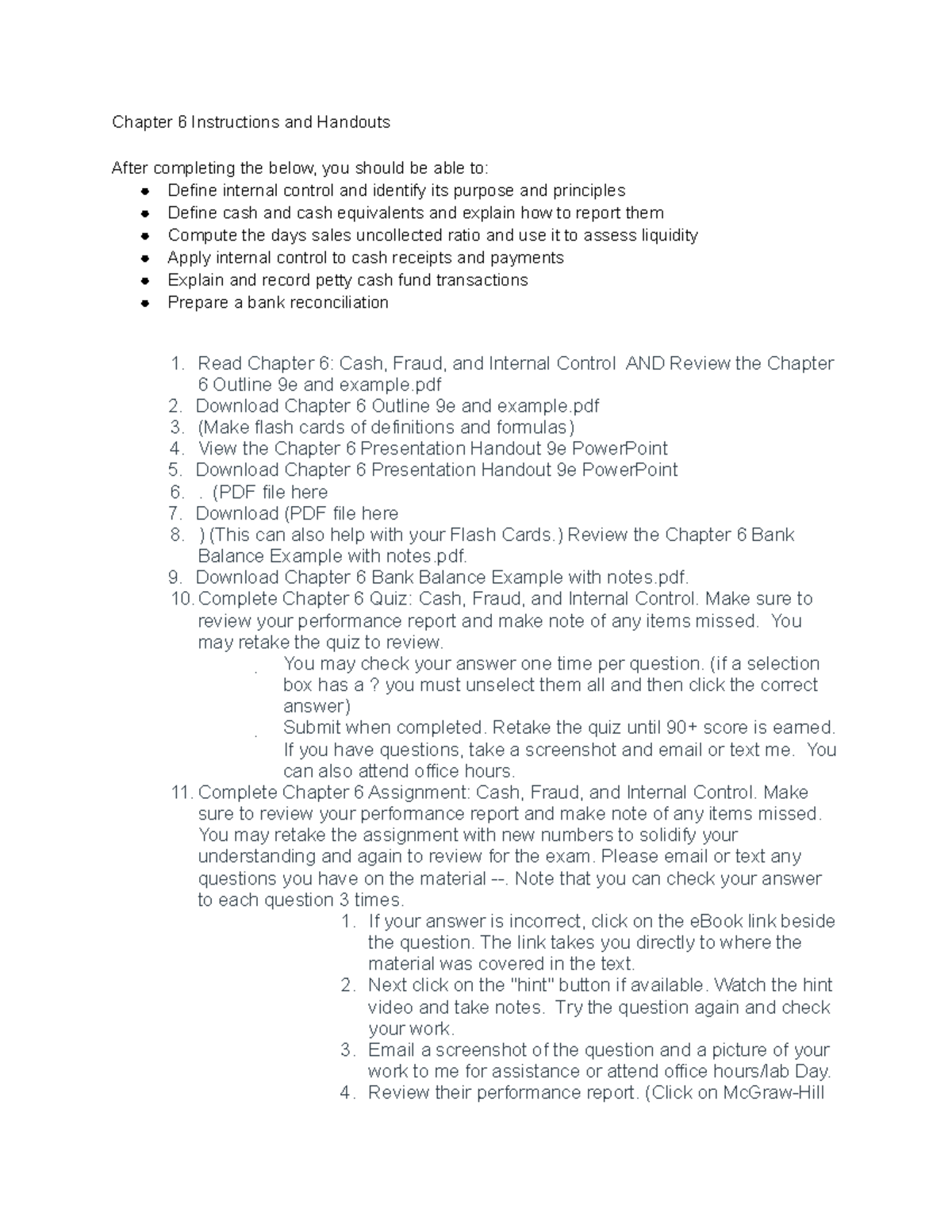 Chapter 6 Instructions and Handouts - Chapter 6 Instructions and ...