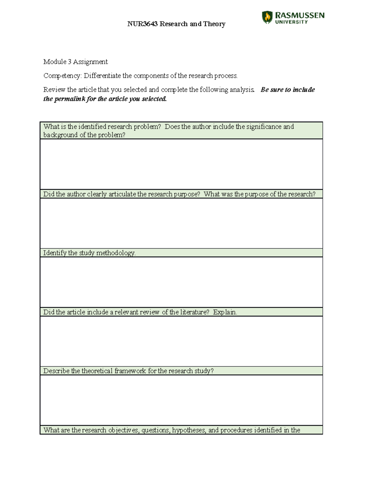 NUR3463 Module 3 Assignment Worksheet Study Guide - NUR3643 Research ...