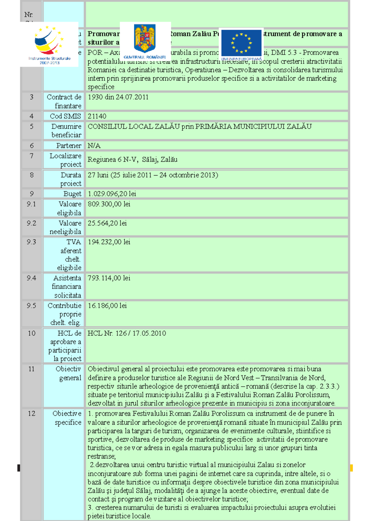 Fisa proiect festival roman - PRIMĂRIA MUNICIPIULUIZALĂU Investim în ...