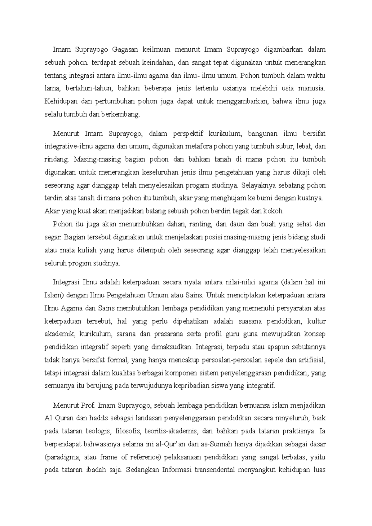 Keilmuan Digambarkan Dalam Sebuah Pohon - Imam Suprayogo Gagasan keilmuan menurut Imam Suprayogo ...