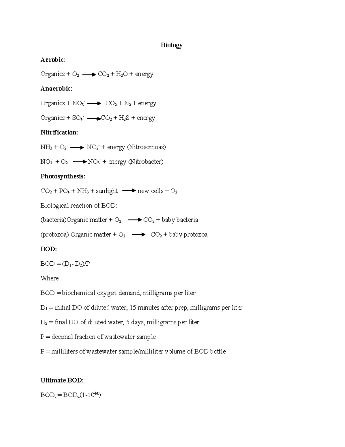 Important Biological Equations - Biology Aerobic: Organics + O 2 CO 2 ...