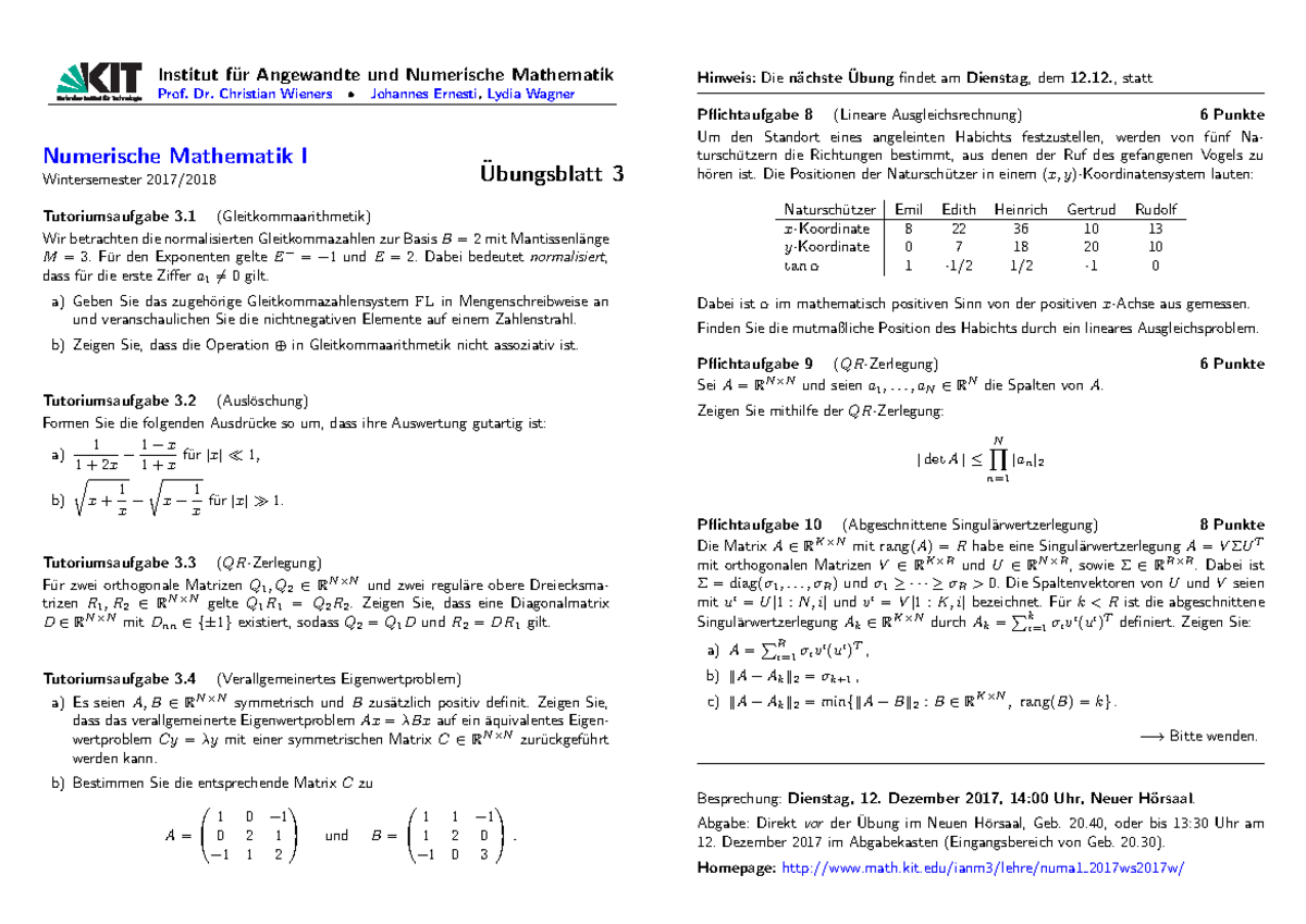 Nu Ma1 UB003 - Numerik 1 für Mathematiker - Institut ur Angewandte und ...