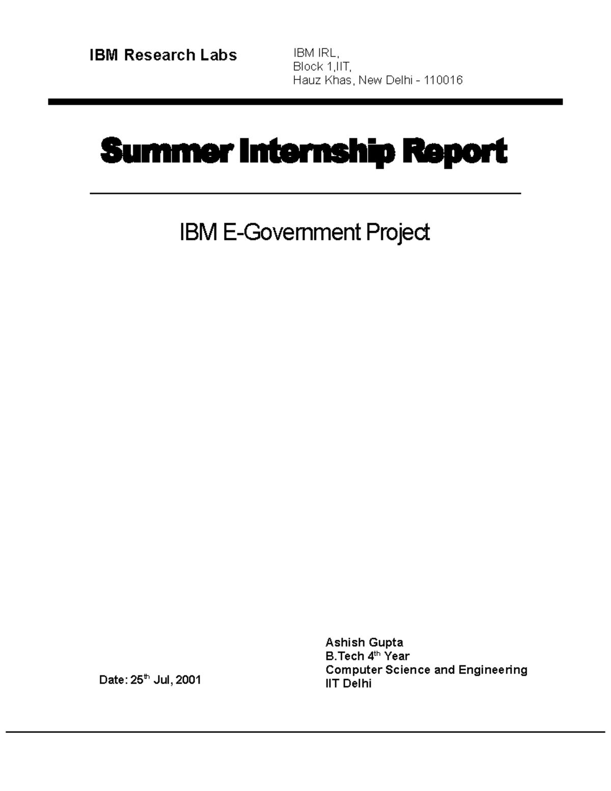 Internship Report - IBM Research Labs IBM IRL, Block 1,IIT, Hauz Khas ...