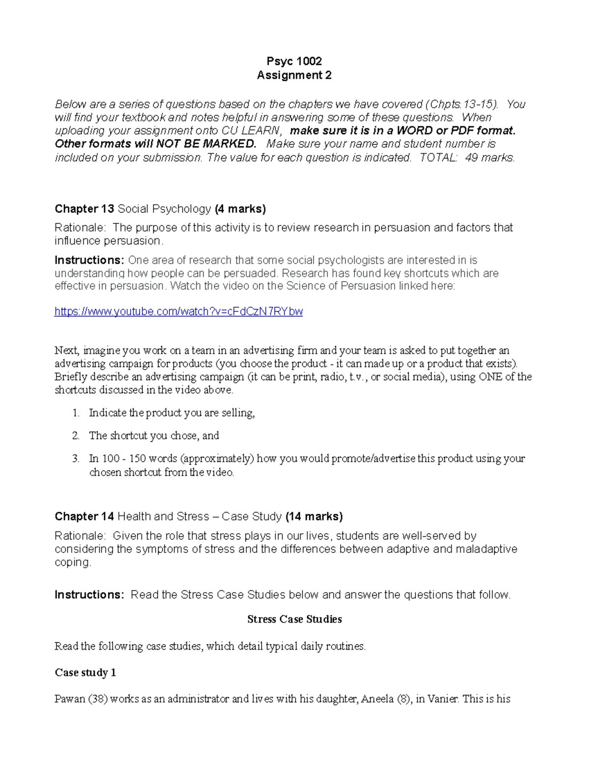 Psyc1002Assignment 22023 - Psyc 1002 Assignment 2 Below are a series of questions based on the ...