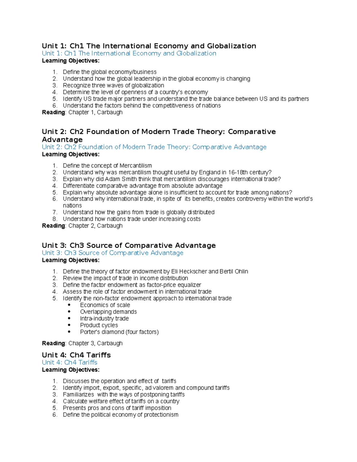 Syllabus MID TERM 1 - Summary International Business - Unit 1: Ch1 The ...