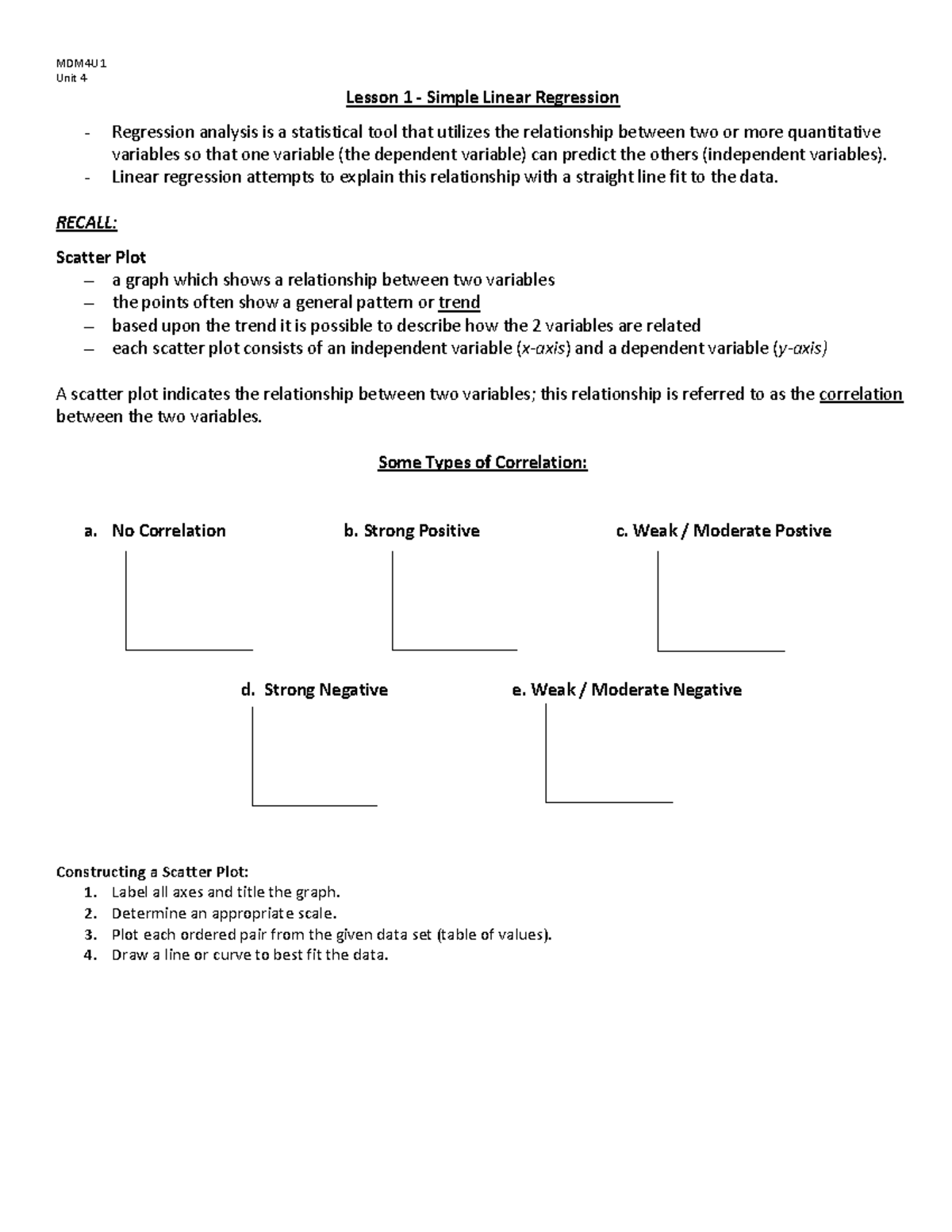 1. Lesson 1 - Correlation and Median-Median Lines - Unit 4 Lesson 1 ...