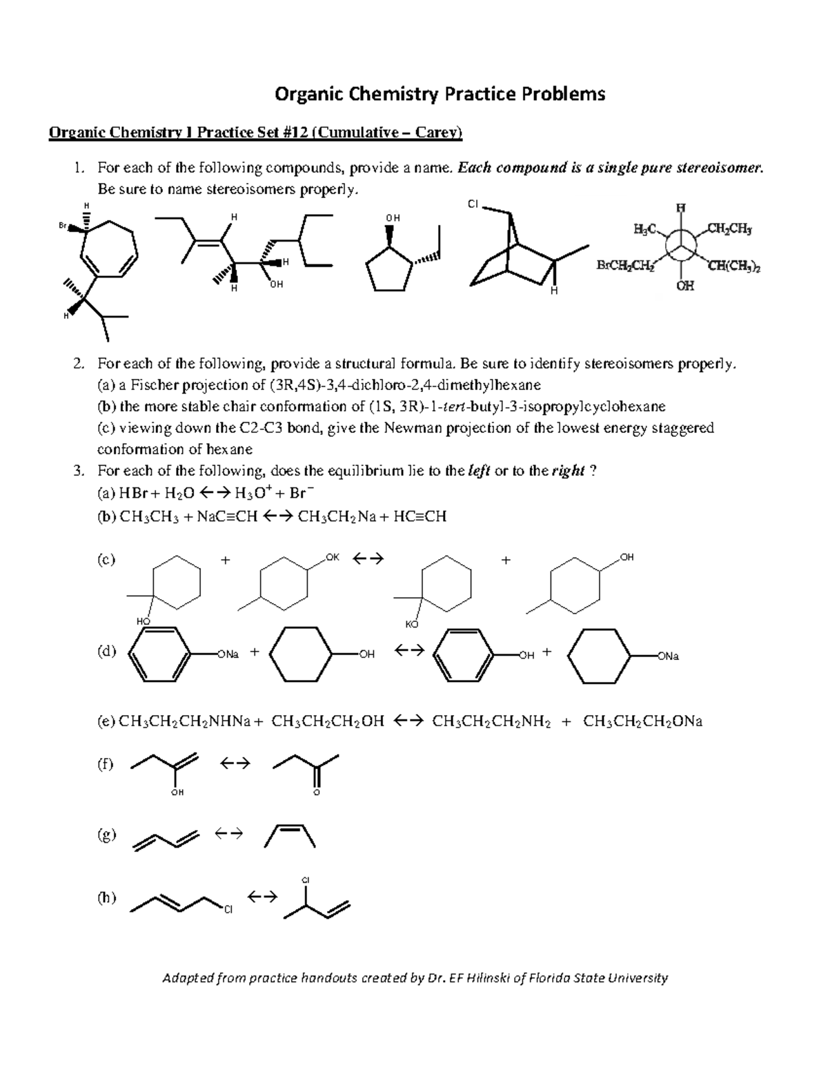 Organic-Practice-Set- 12-Chapters-1-11 - Br H H H H H OH OH HO OK KO OH ...
