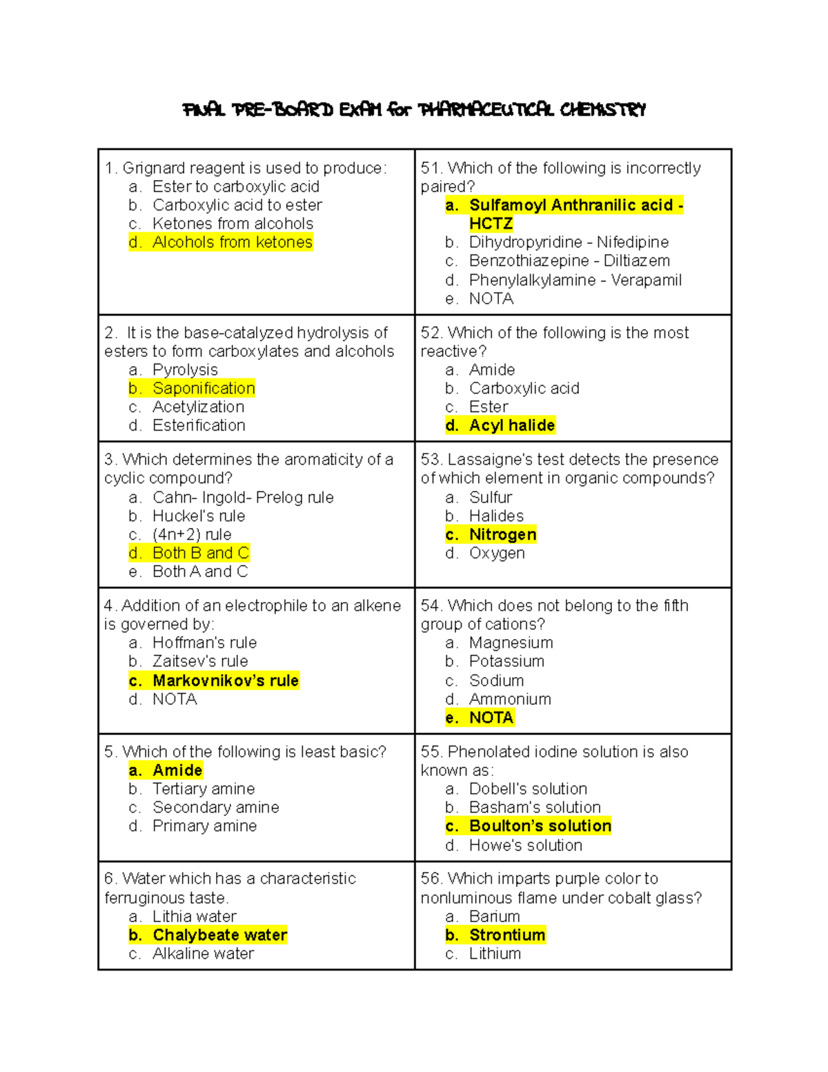 Final PRE- Board EXAM for Pharmaceutical Chemistry - MODULE 1 ...