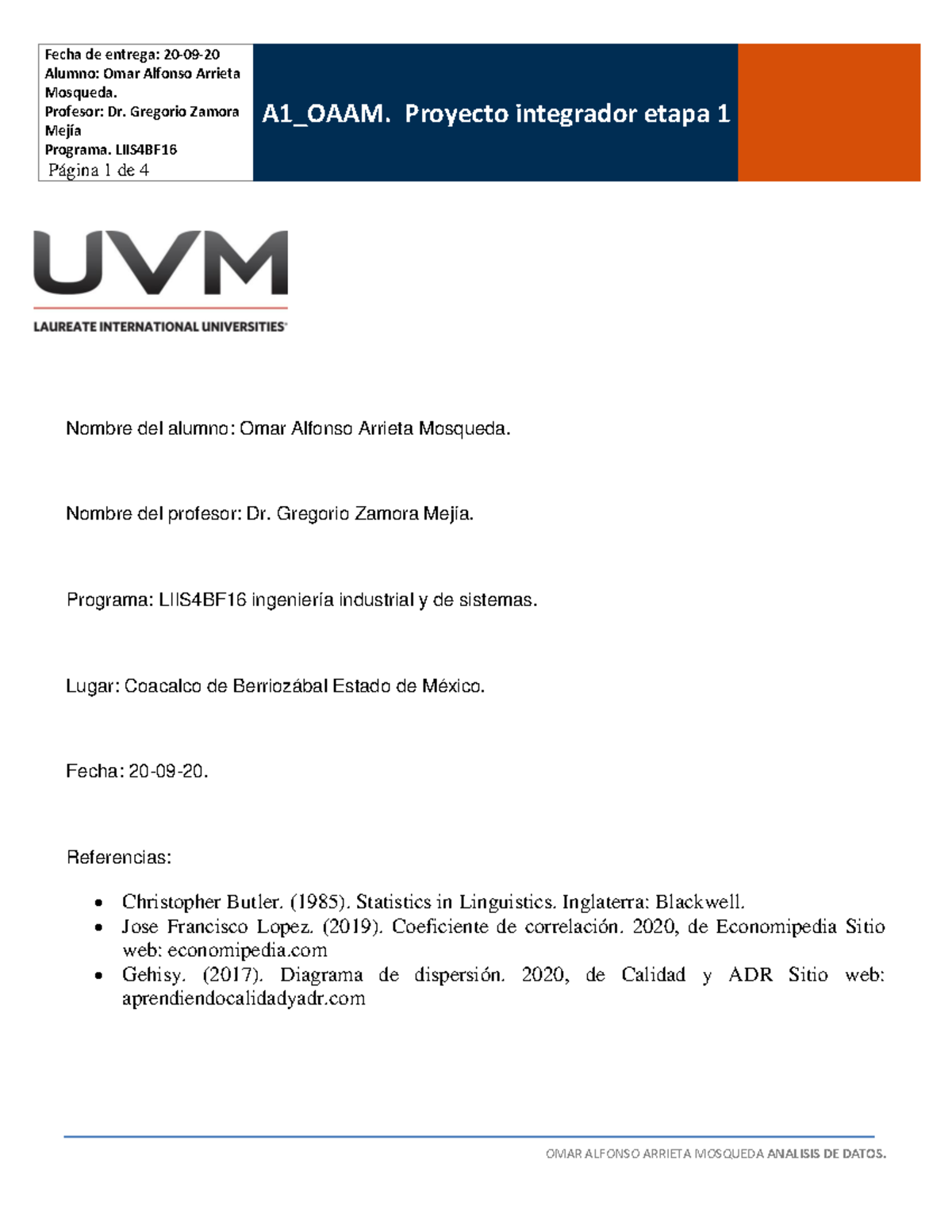 A2 OAAM - materia de analisis de datos - Alumno: Omar Alfonso Arrieta ...