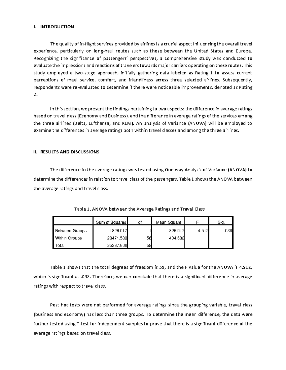 ANOVA-Activity. SPSS - I. INTRODUCTION The quality of in-flight ...