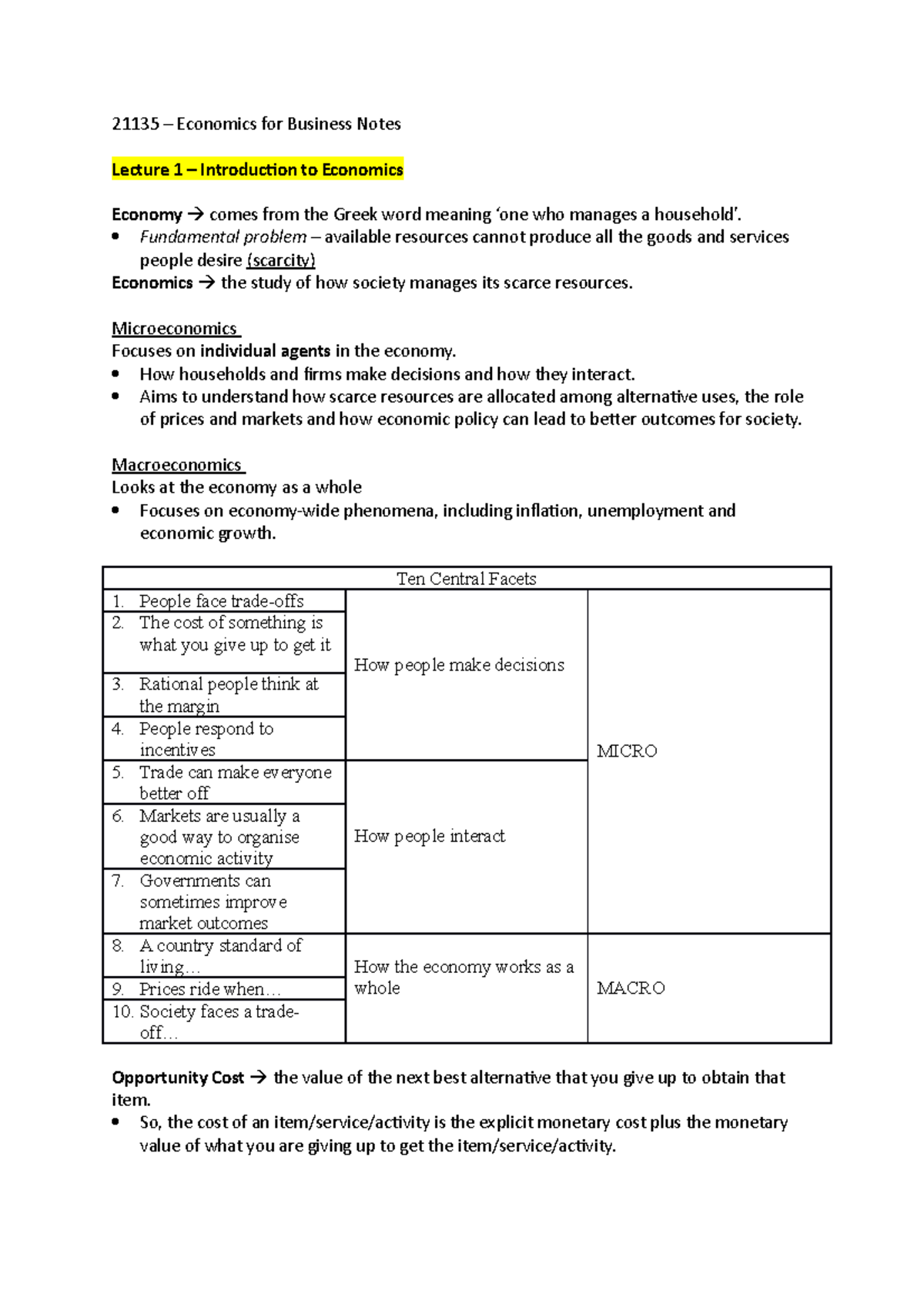 23115 Notes - Entire Subject Notes - 21135 – Economics for Business ...