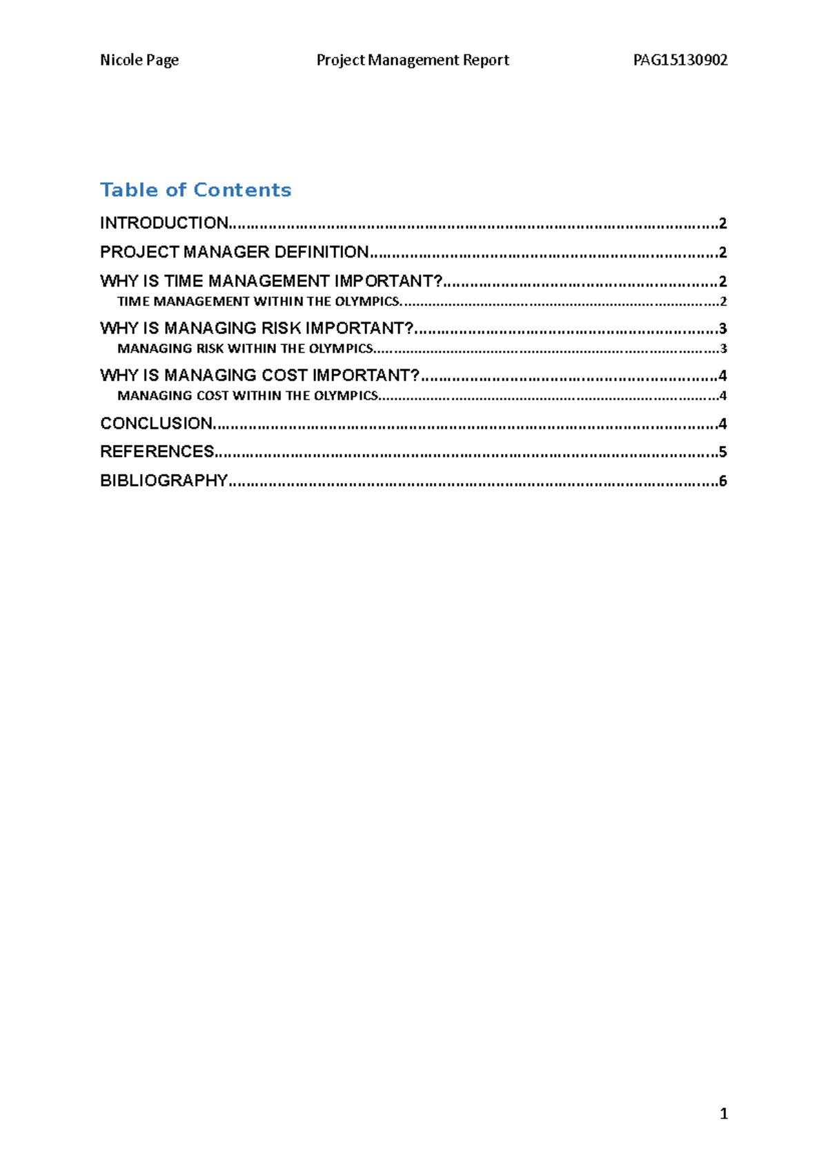 Project Management report - Table of Contents - Studocu