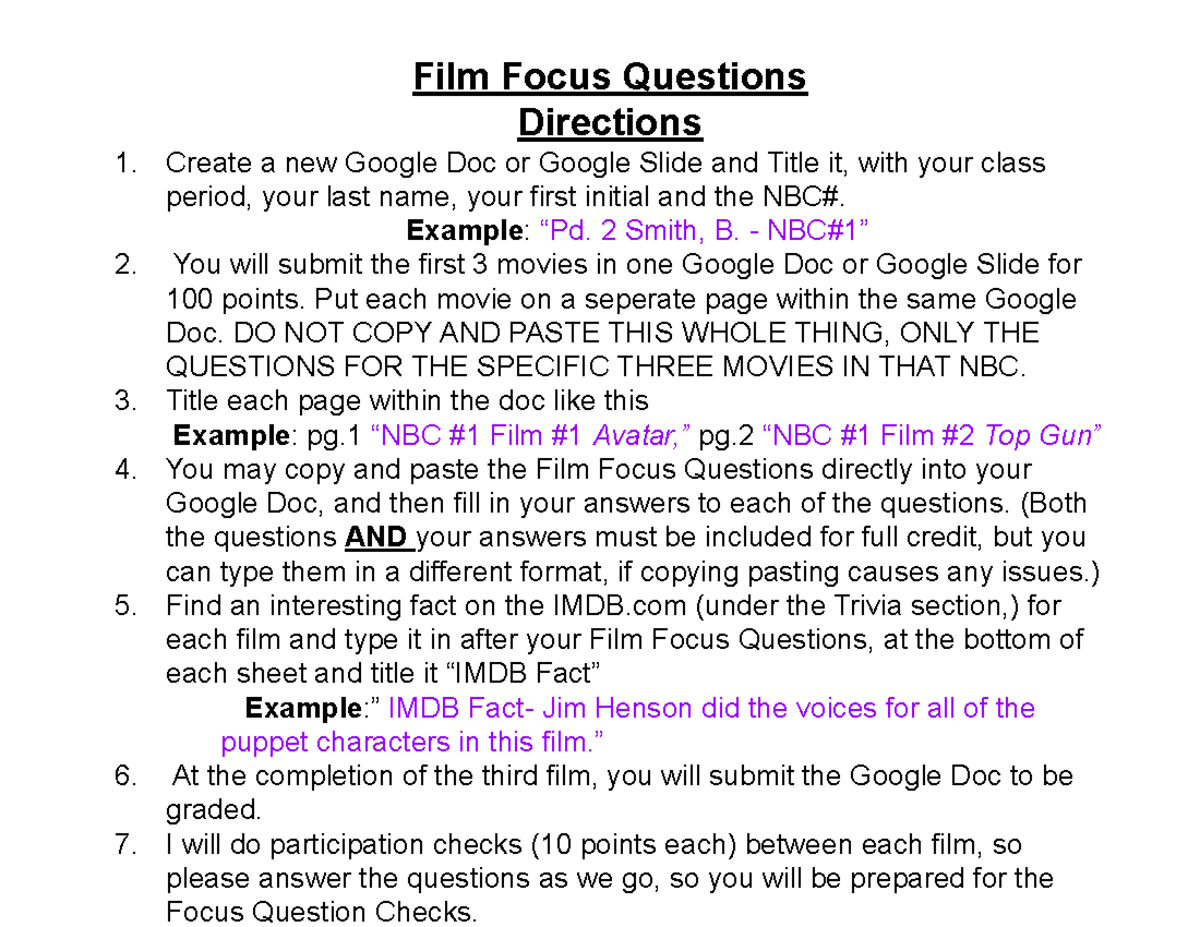 Semester 2 Skousen Film Focus Questions 2022-2023 - Film Focus ...